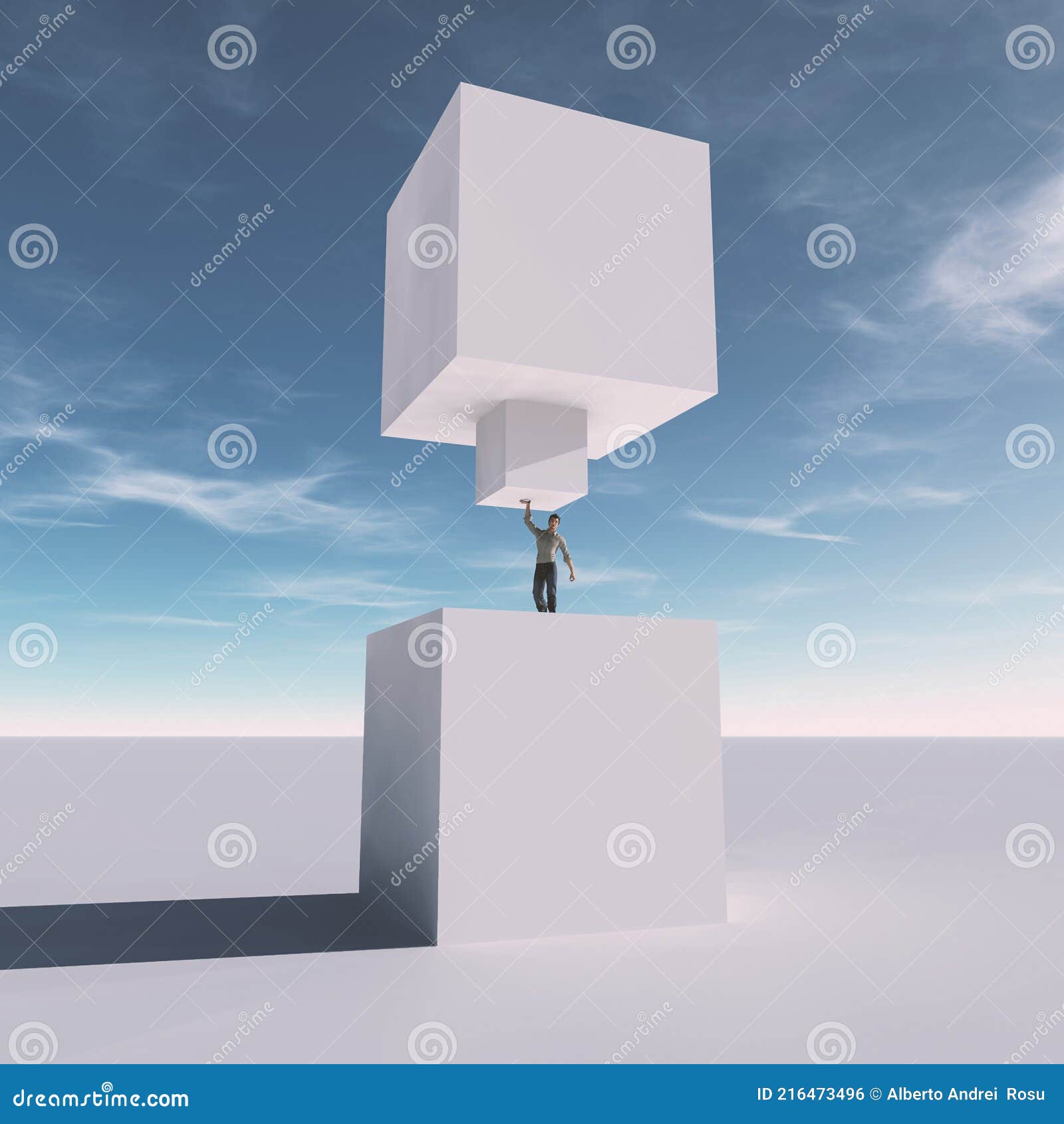Start Up. Man Lifting a Cube . Start Up and Development Concept. Stock ...