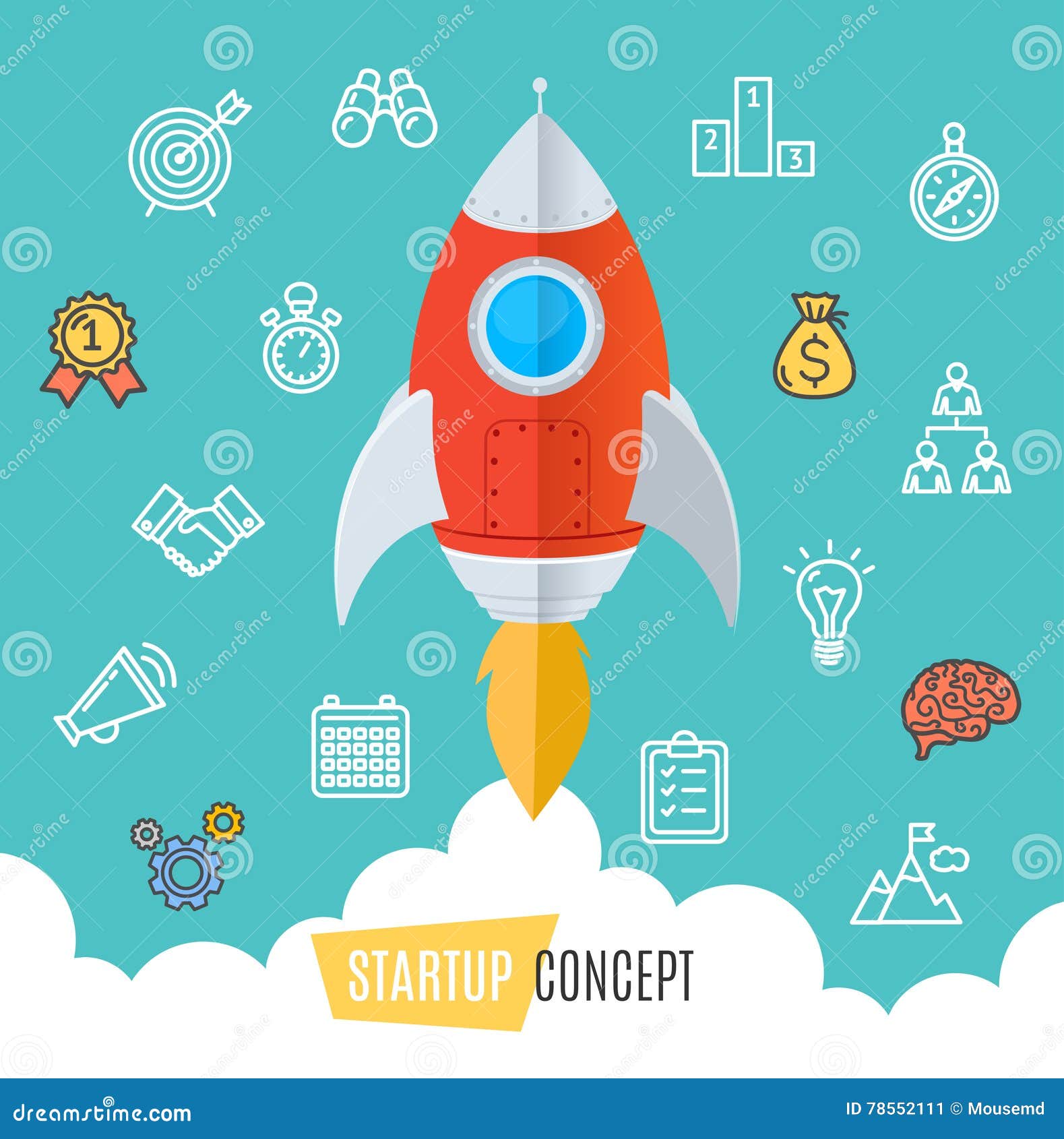 Start Up Motivation Concept Flat. Vector Stock Vector - Illustration of ...