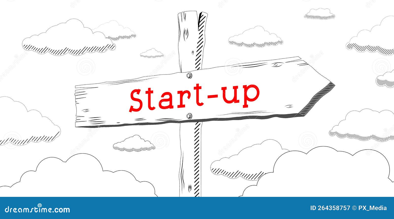 Start-up - Outline Signpost with One Arrow Stock Illustration ...
