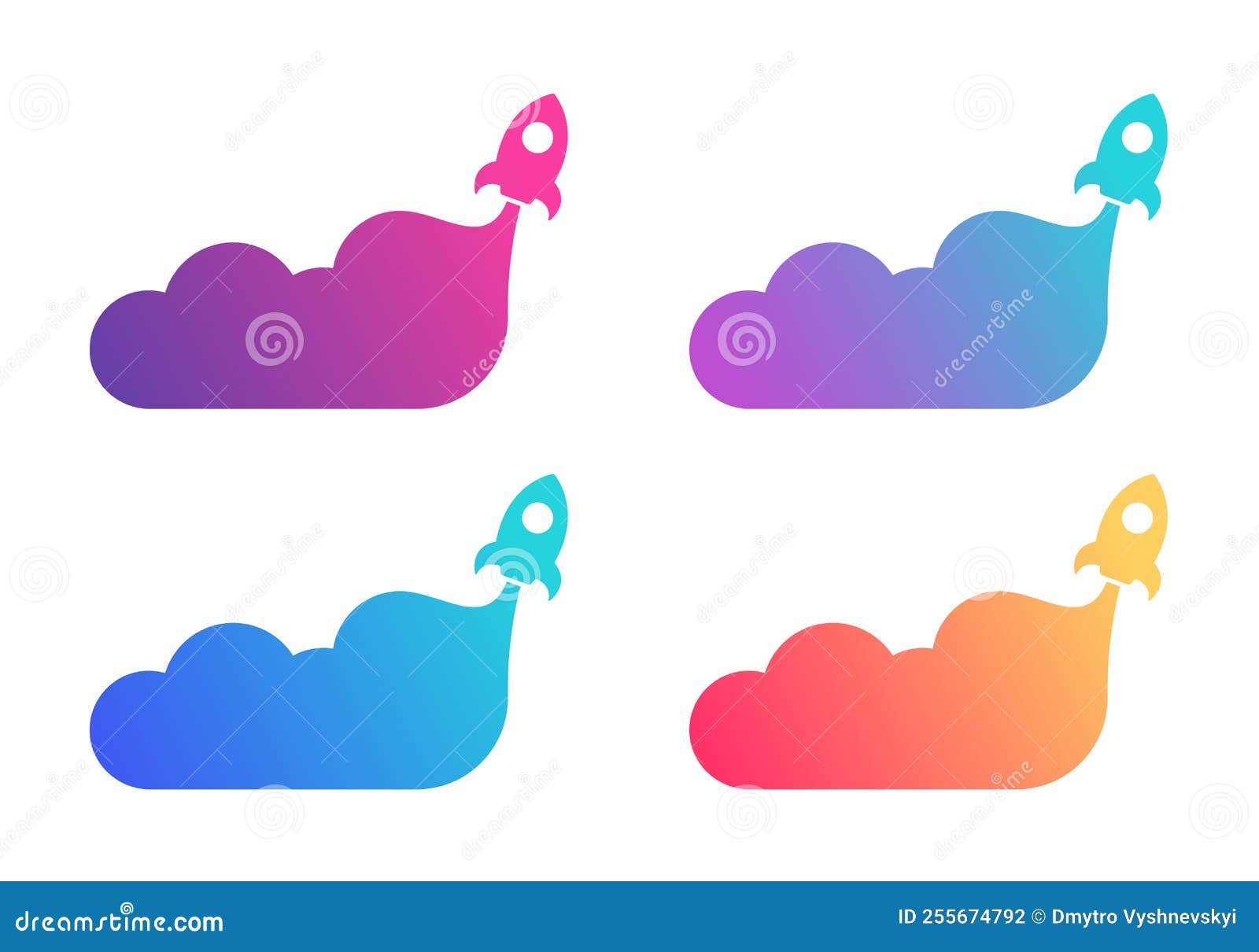 Start Up Rocket Launch Color Vector Illustrations Isolated on White ...