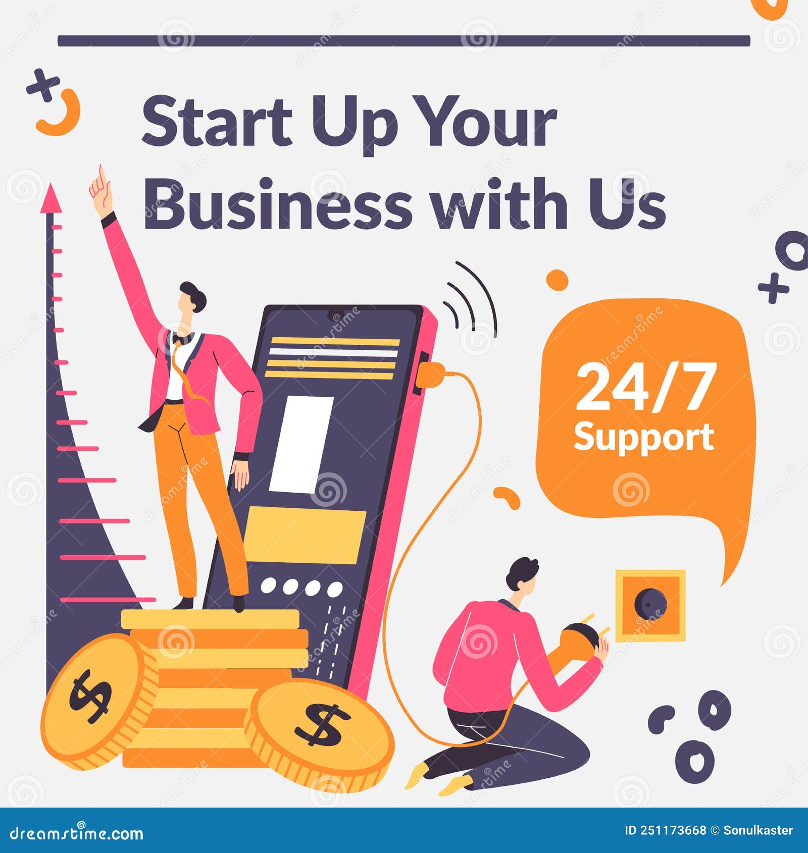 Start Up Your Business with Us, Support and Help Stock Vector ...