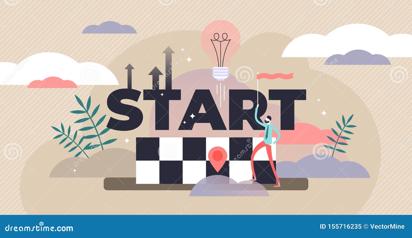 Start Vector Illustration. Flat Tiny Startup Idea Beginning Persons ...