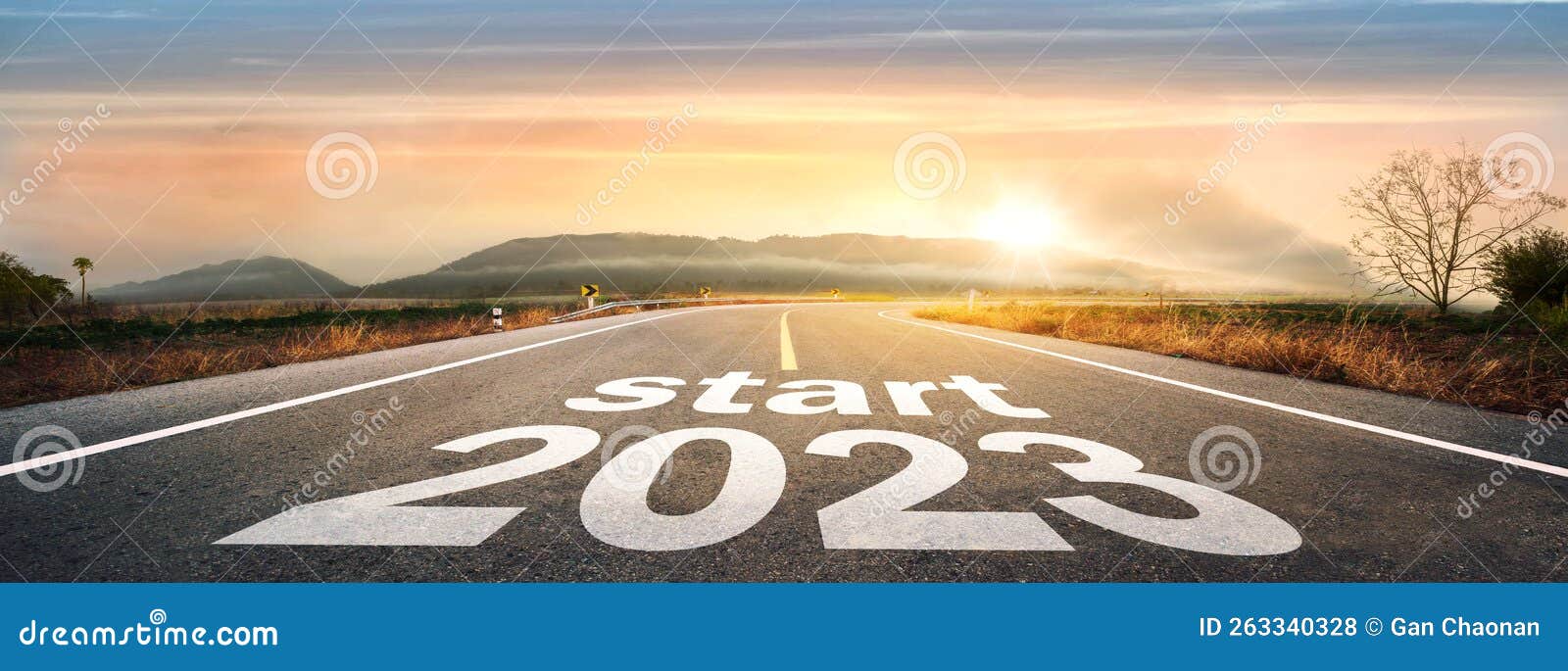 Start 2023 Written on Highway Road in the Middle of Empty Asphalt Road ...