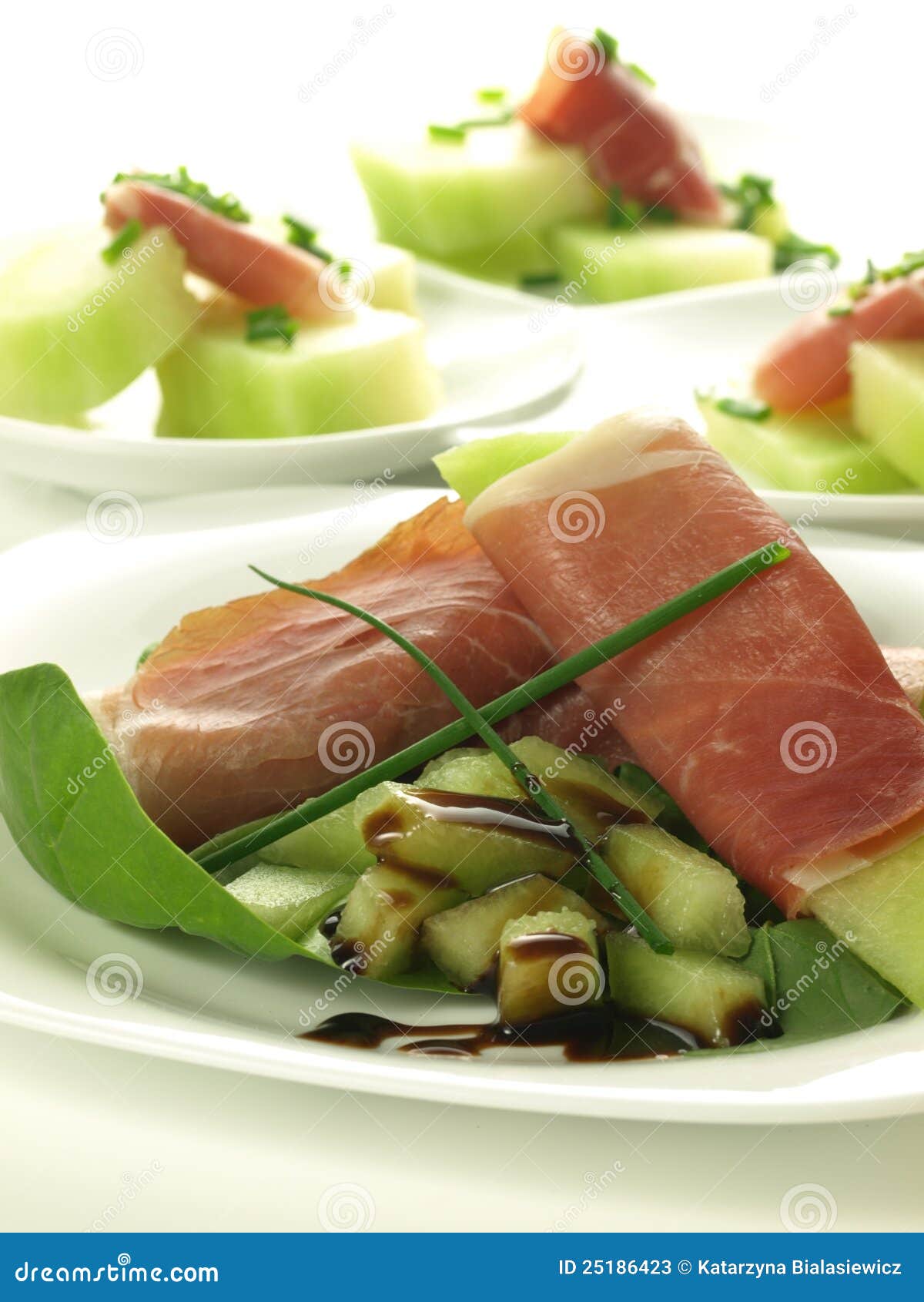 Starter with ham and melon stock image. Image of fruit - 25186423