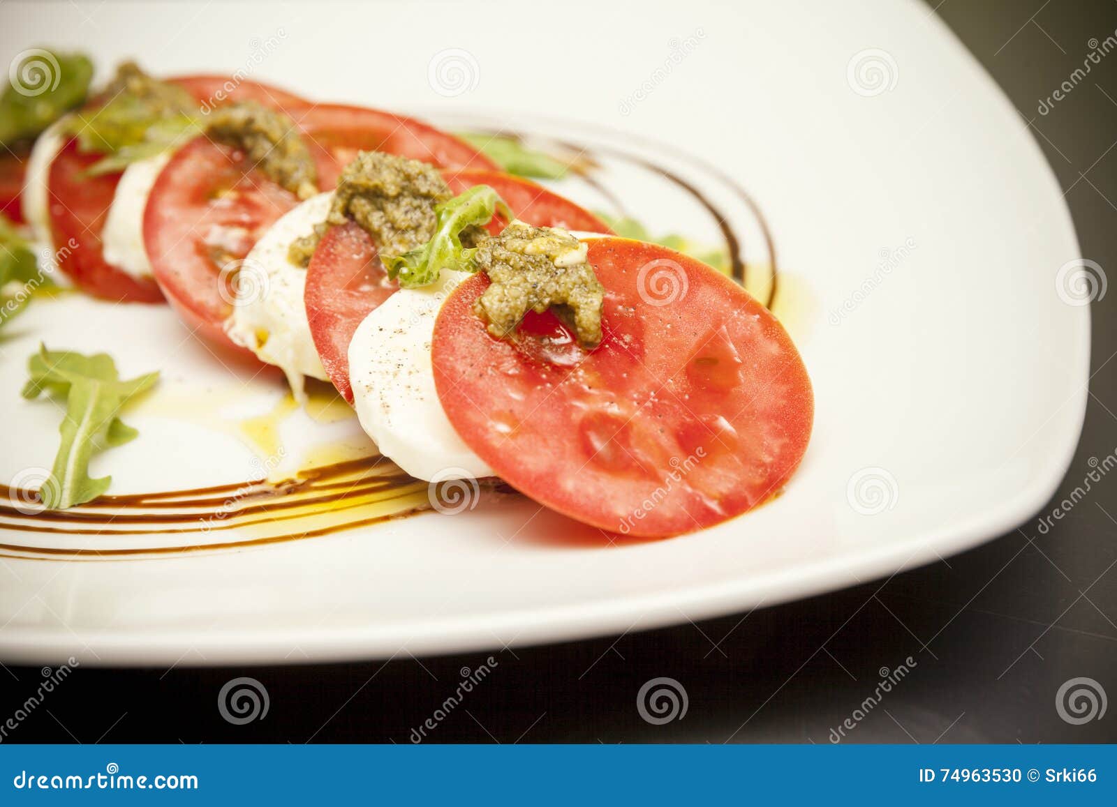 Starter with Mozzarella and Tomato Stock Photo - Image of delicious ...