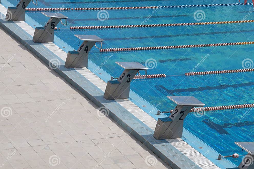 Starting Blocks at Competitive Swimming Pool Lanes Stock Image - Image ...