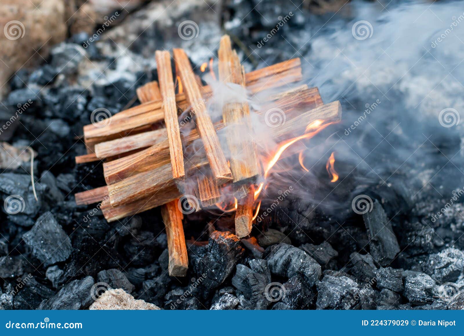 Starting the Camp Fire with Kindling. Camping Life Stock Image - Image ...