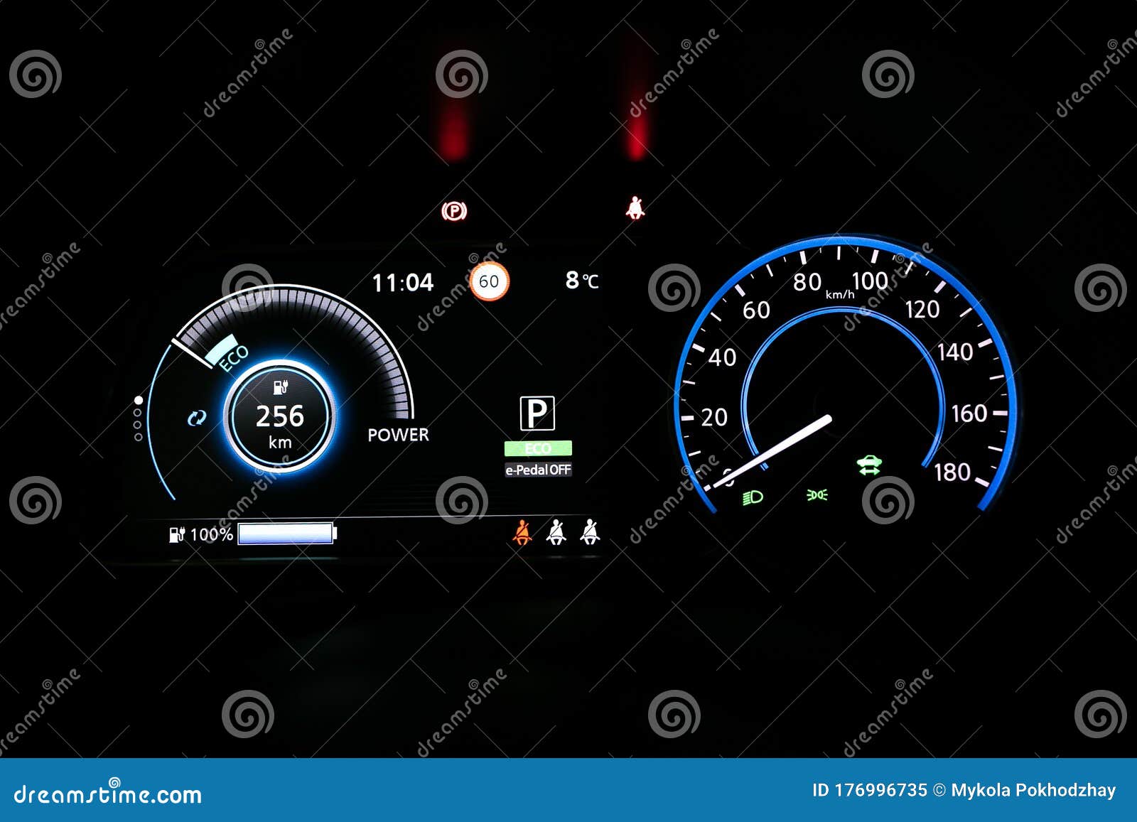 Car Dashboard During Start Engin. Starting Electric Car Dashboard ...