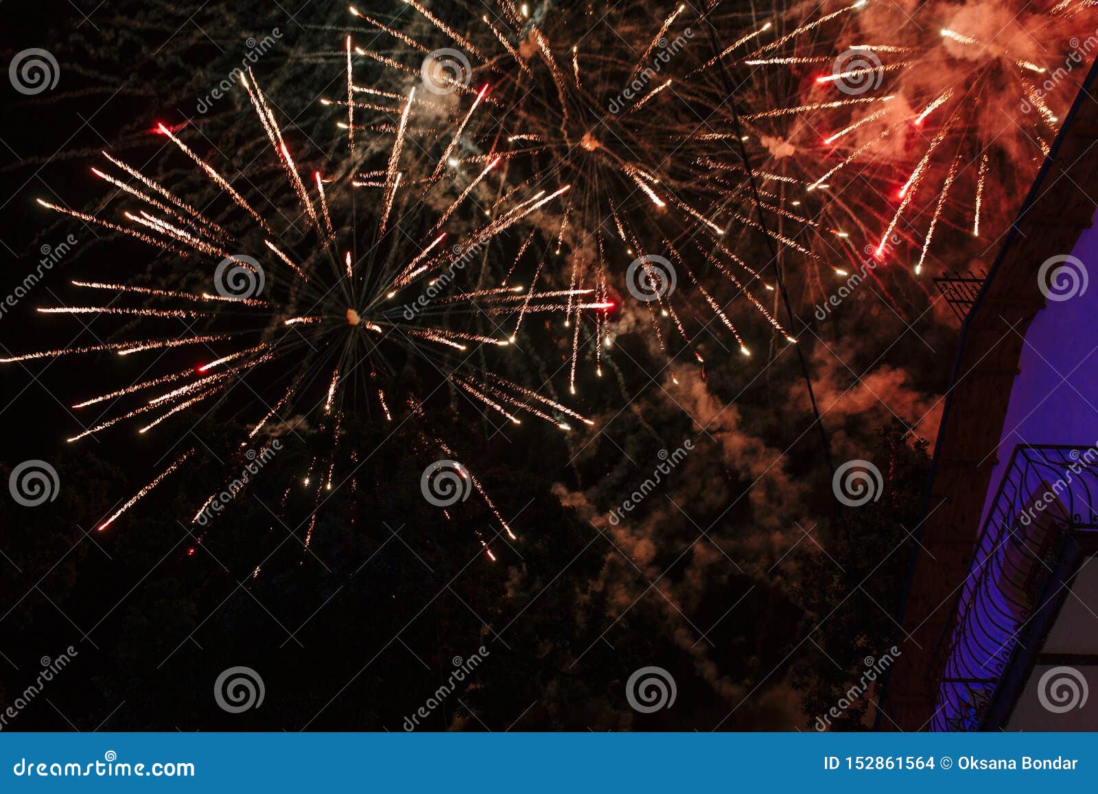 Starting Fireworks on the Night Sky Background Stock Photo - Image of ...