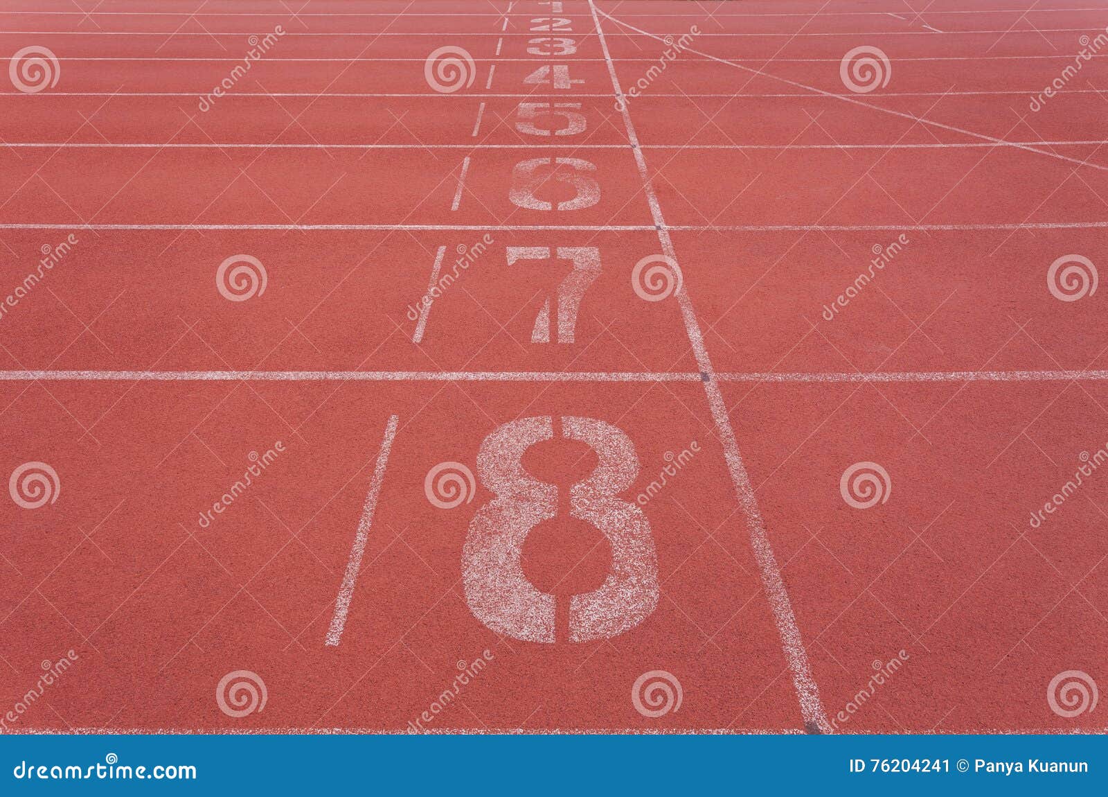 Starting Lane with Numbers on Red Running Track for Athletics an Stock ...