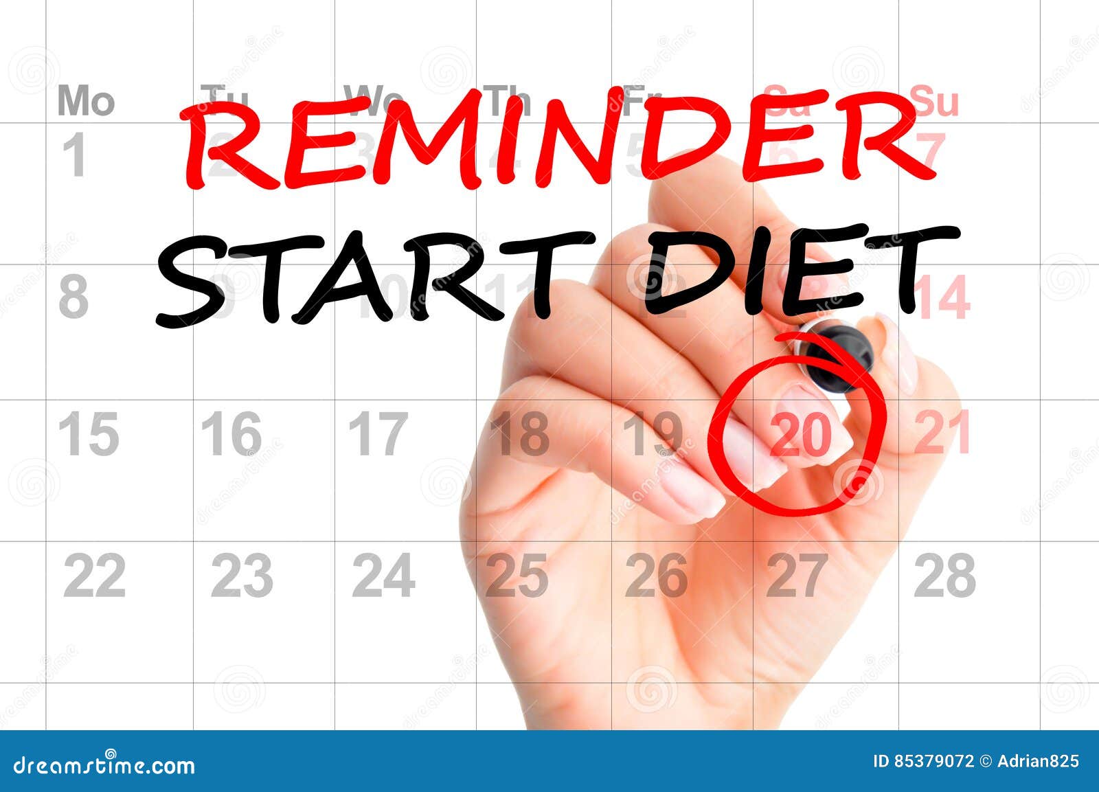 Starting a New Diet Reminder on a Calendar Stock Photo - Image of ...