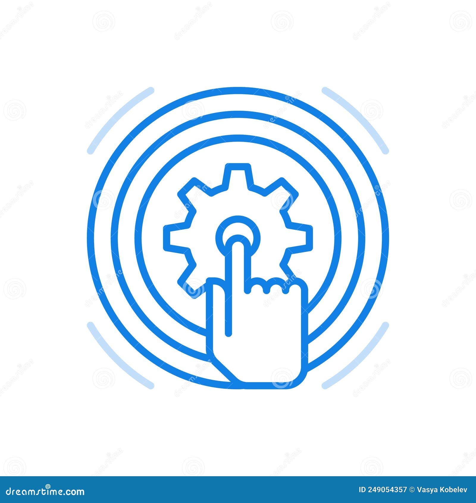 Starting Optimization Vector Line Icon. Finger Turns Gear in Circle ...