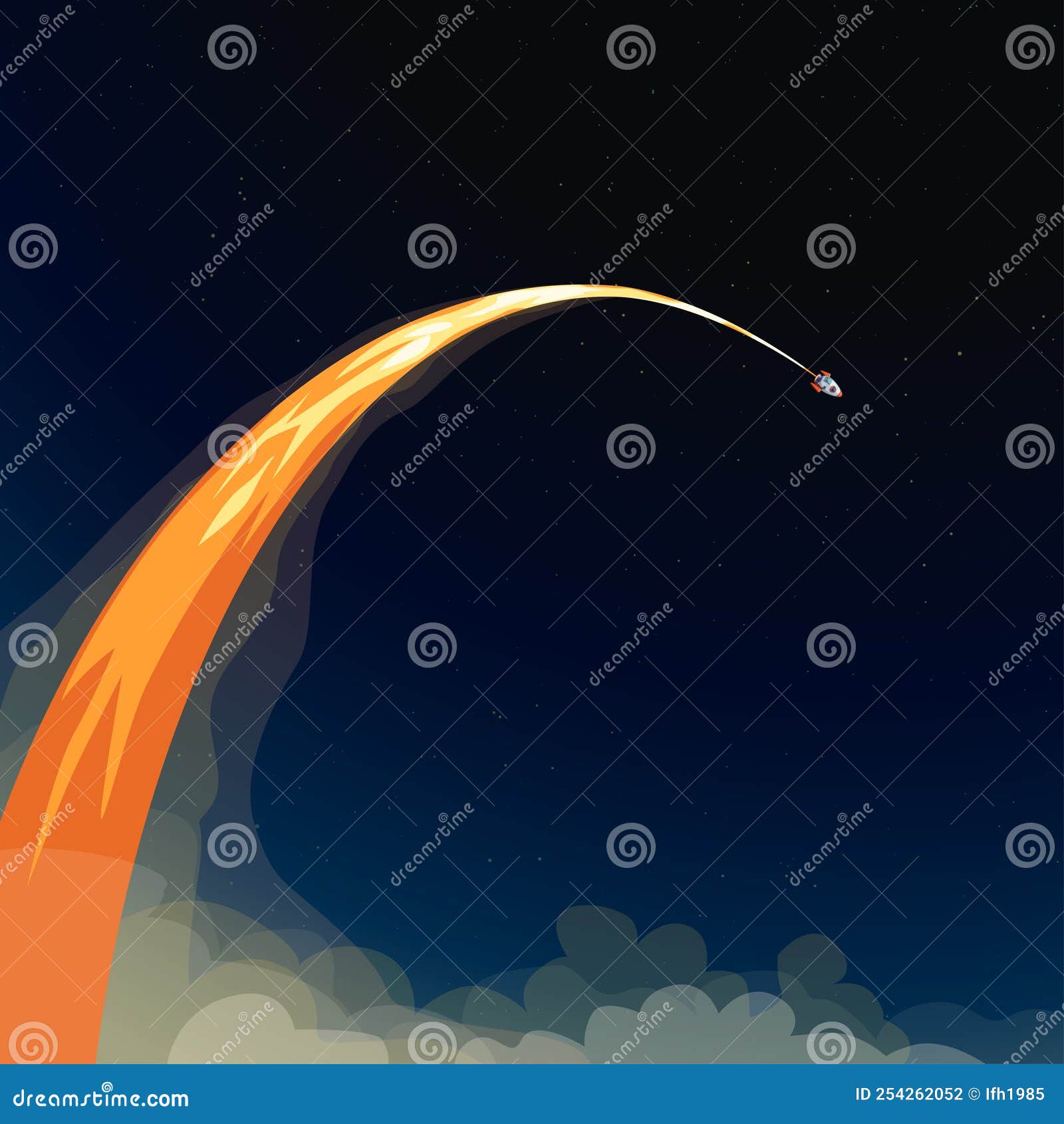 Starting Space Rocket with Long Fire Stream Stock Vector - Illustration ...
