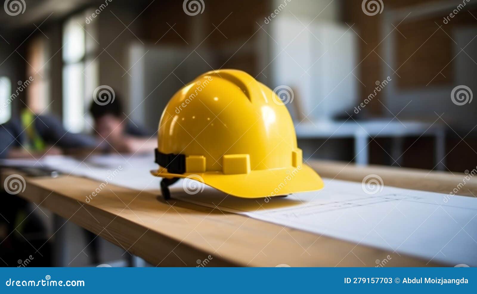 Starting Strong with Safety, Yellow Helmet on Construction Project Desk ...