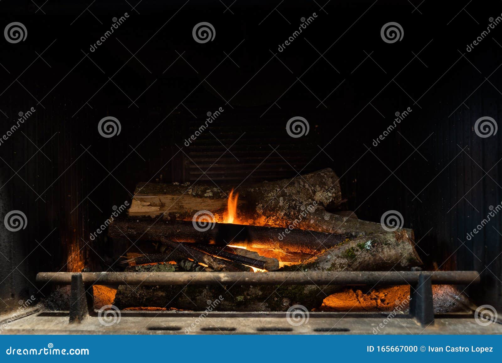 Starting Up a Fire Inside a Chimney Stock Photo - Image of flames ...