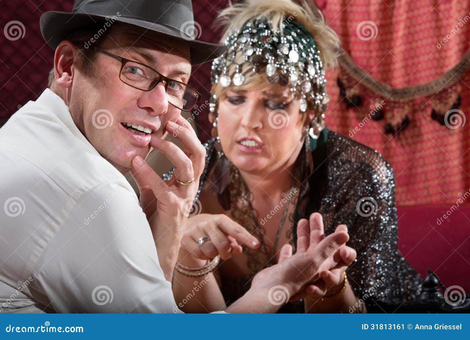 Startled Man with Palm Reader Stock Image - Image of fear, caucasian ...