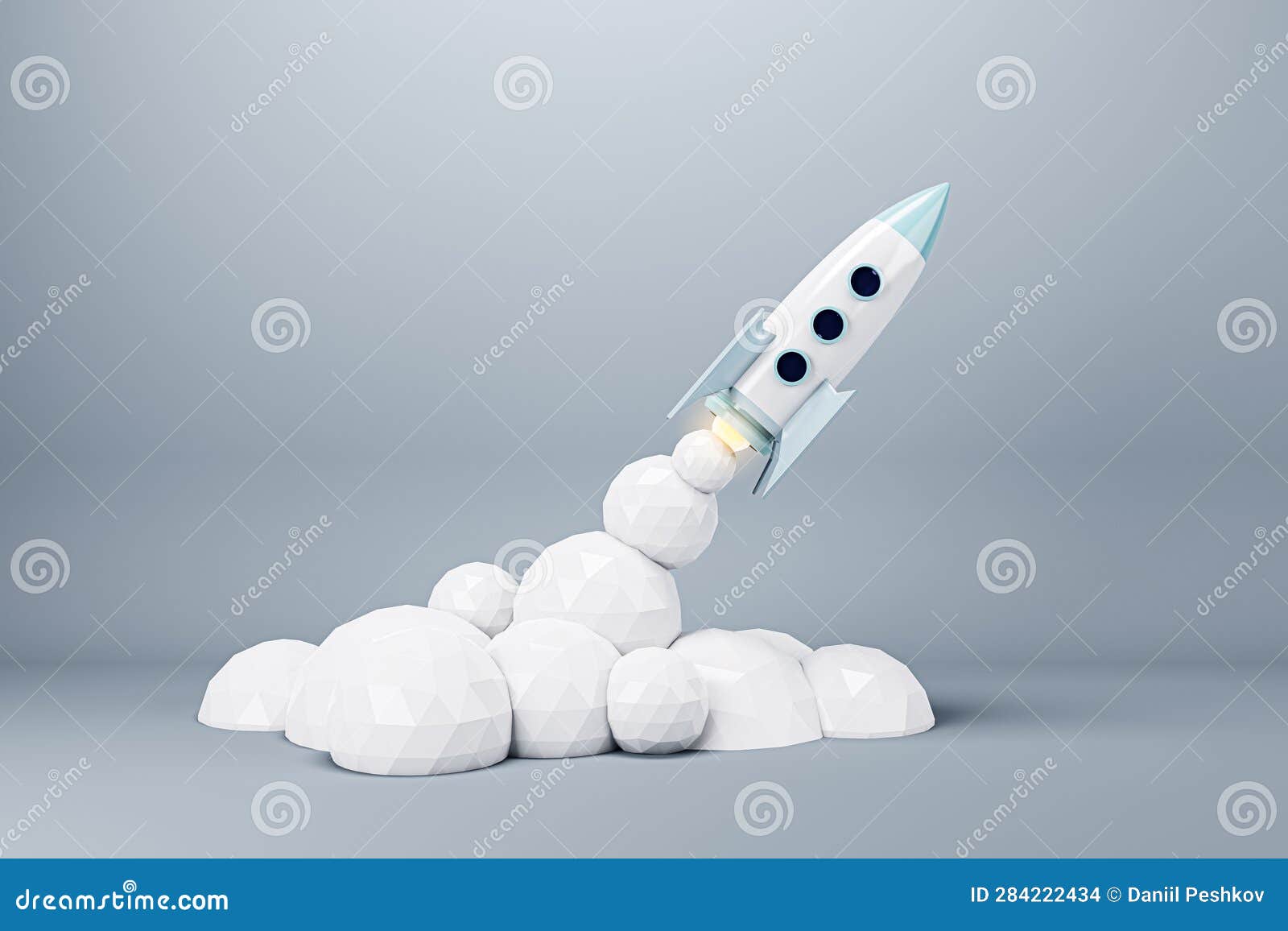 Startup and Advertising Campaign Concept with Launched Rocket on ...