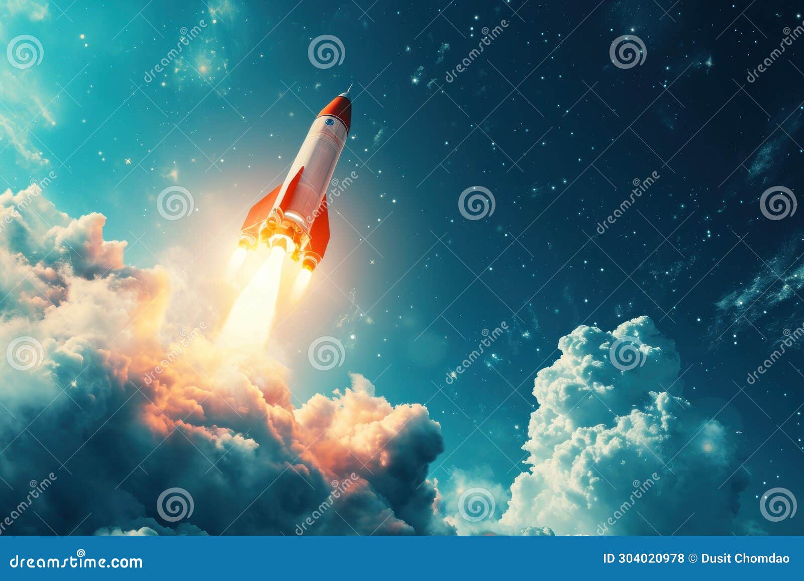 Startup and Breakthrough Concept with Launched Rocket To the Space ...