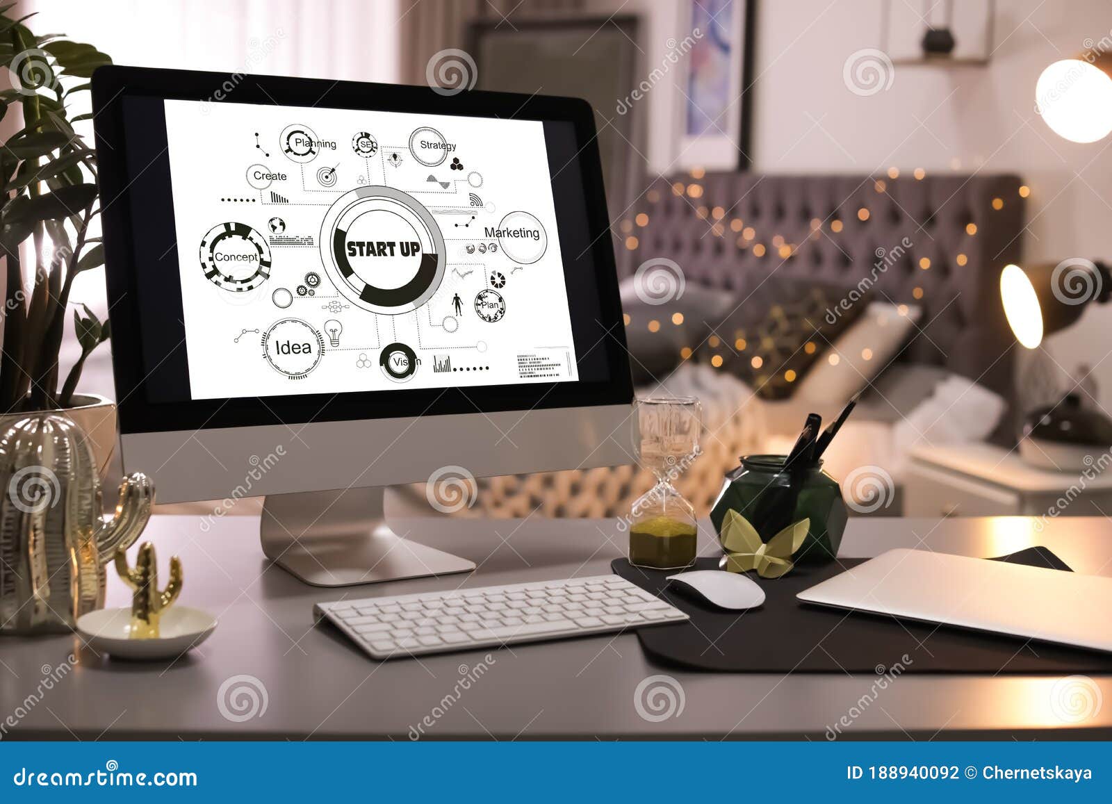 Startup Business Concept. Computer with Illustration of Digital ...