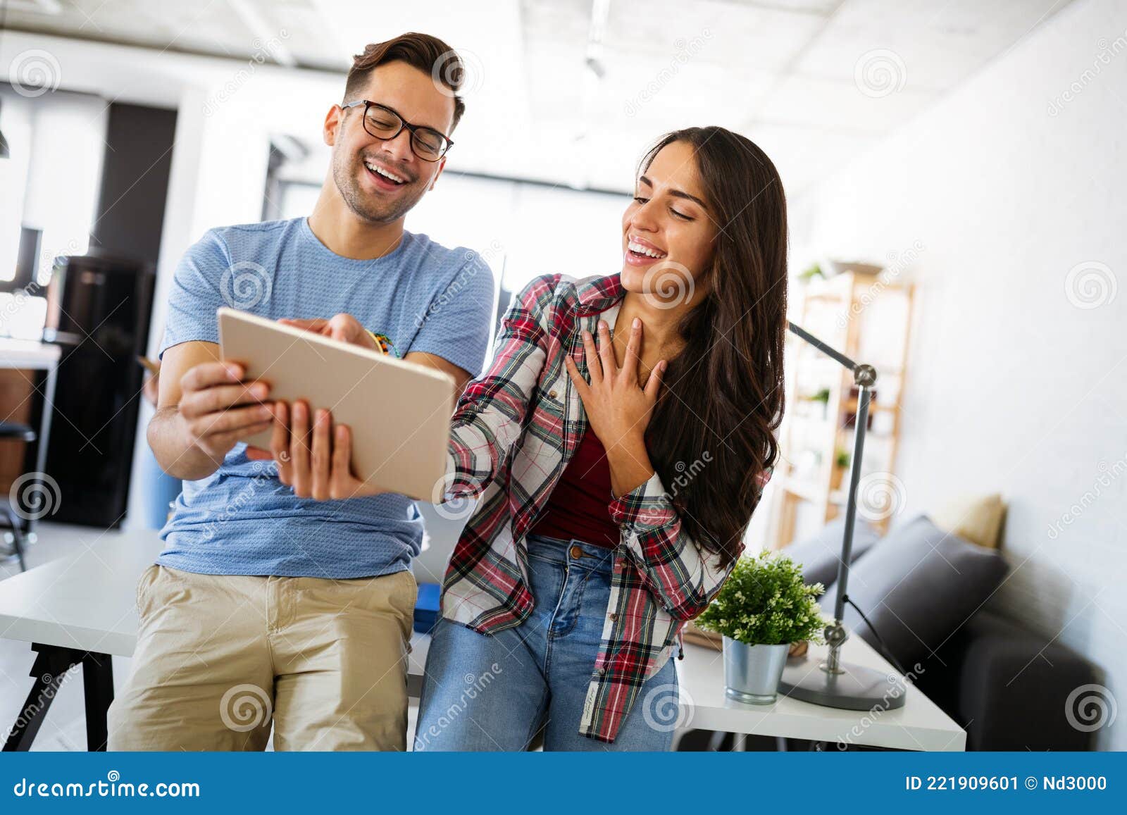 Startup Business and New Mobile Technology Concept with Young Couple ...