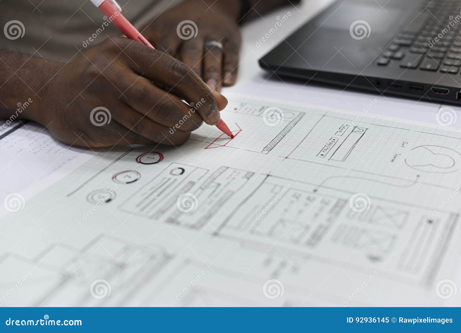 Startup Business Person Designing on Website Content Layout on P Stock ...