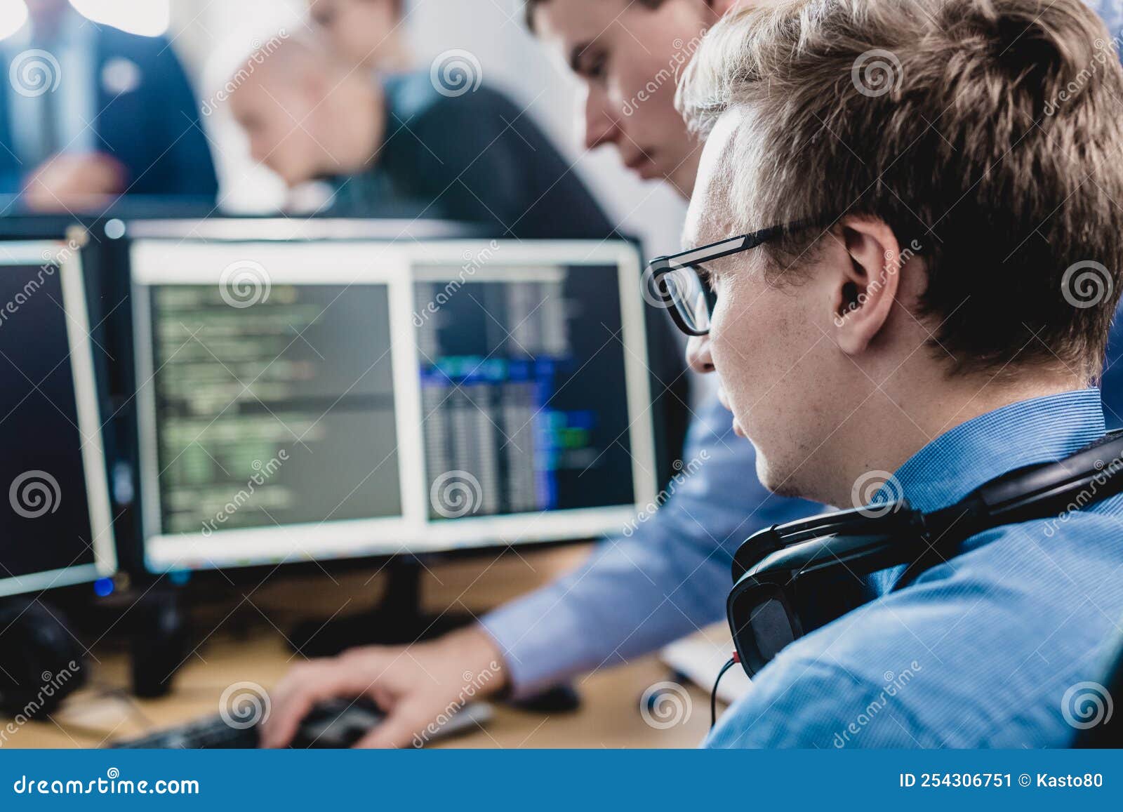 Startup Business Problem Solving. Software Developers Working on Desktop Computer. Stock Image ...