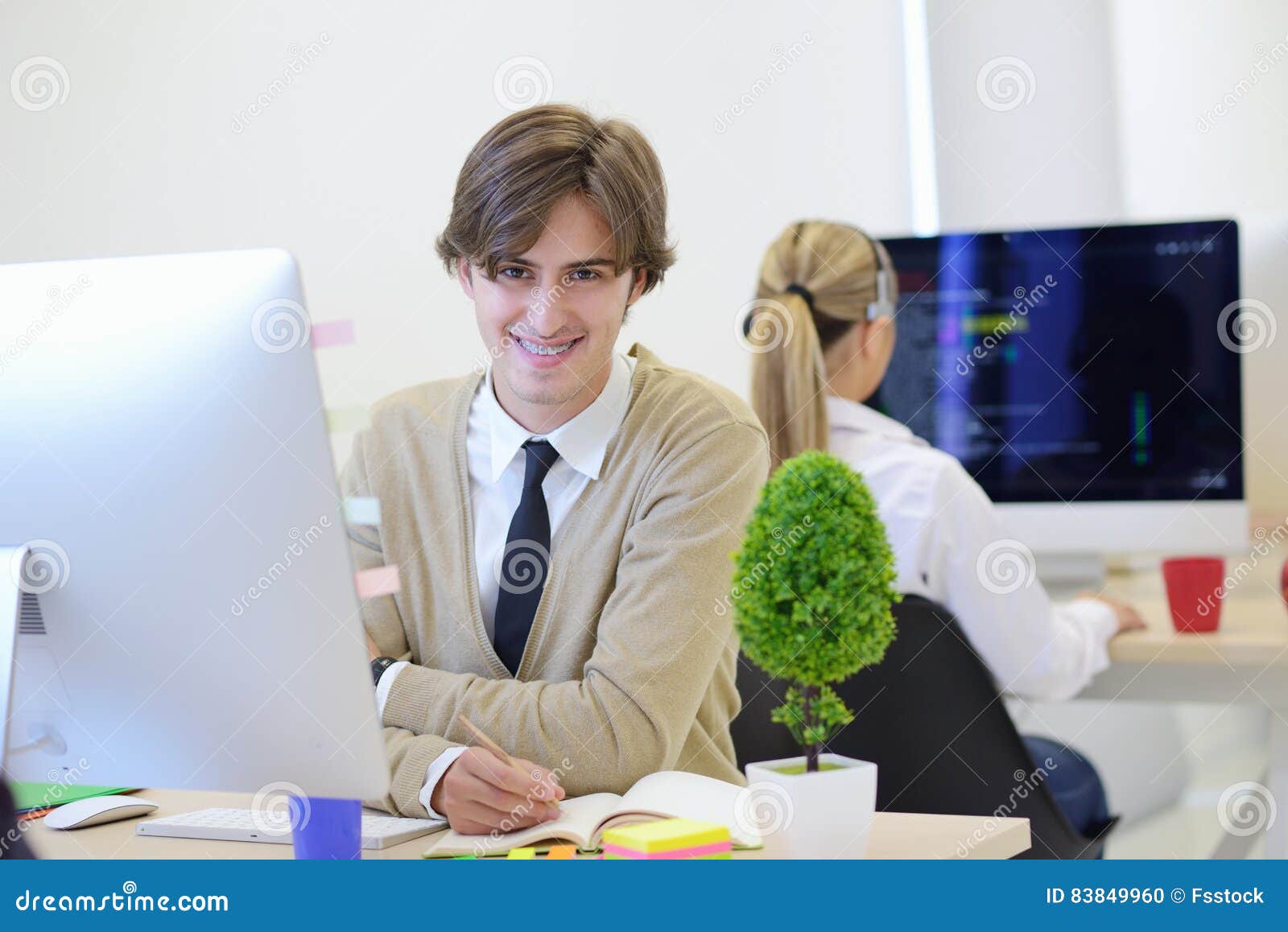 Startup Business, Software Developer Working on Computer at Modern ...