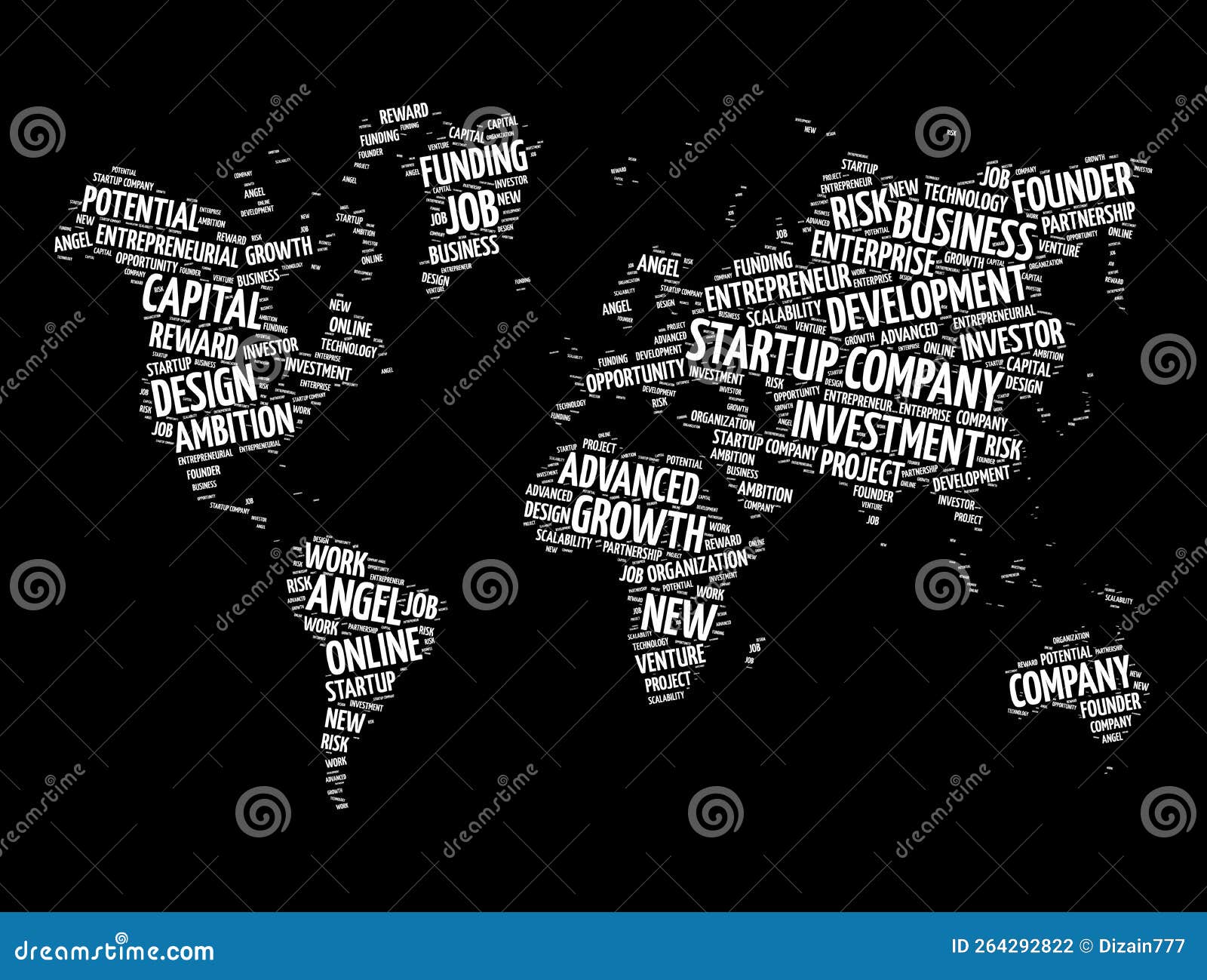 Startup Company Word Cloud in Shape of World Map, Business Concept ...