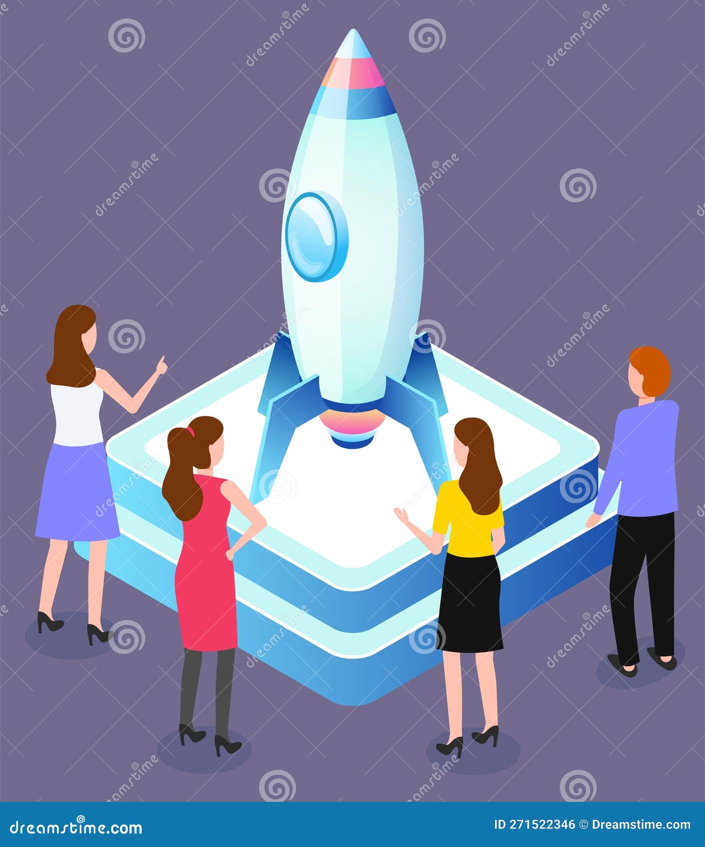 Startup Concept, Engineers Launching Spaceship Stock Vector ...