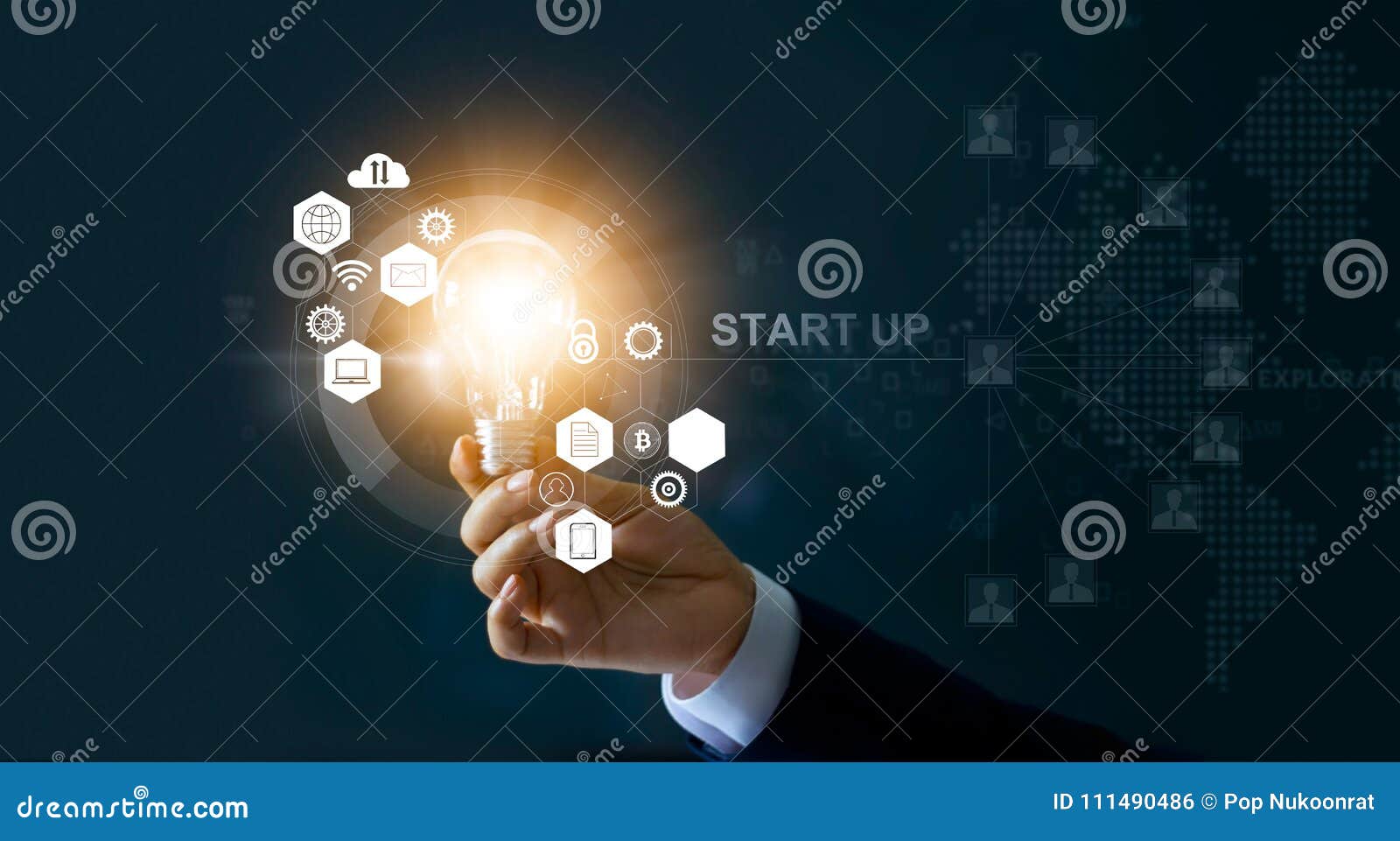 Startup Concept.Hand Holding Light Bulb with Startup Icon Stock Photo ...