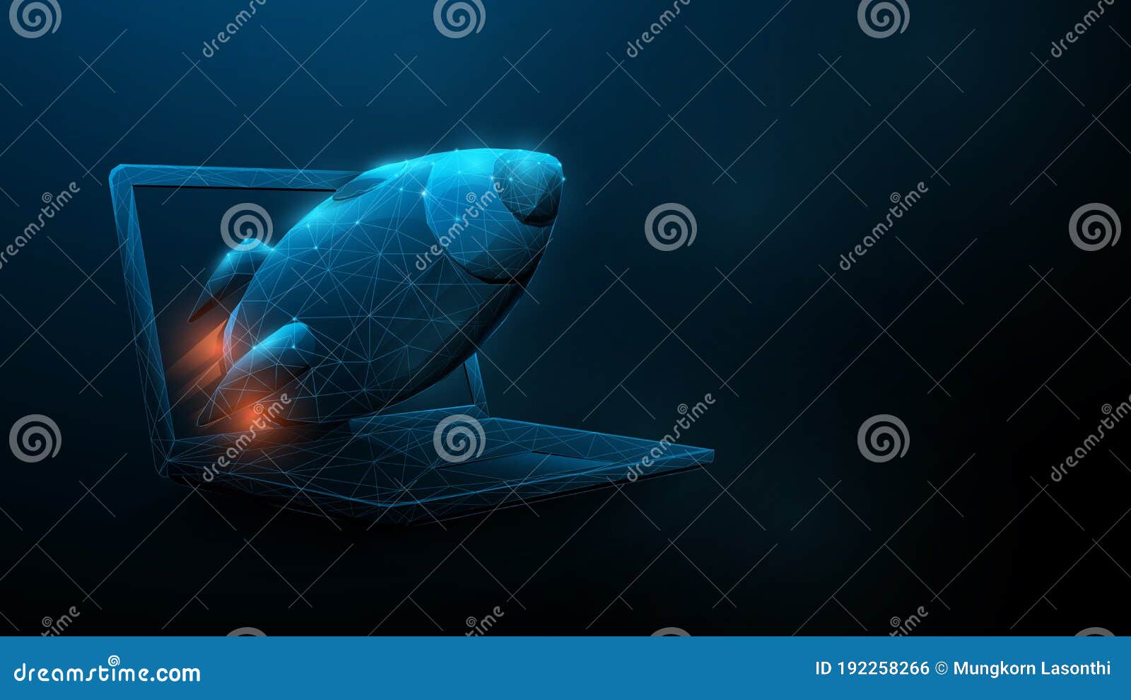 Startup Concept. Rocket Flying Out of Laptop Screen from Lines ...