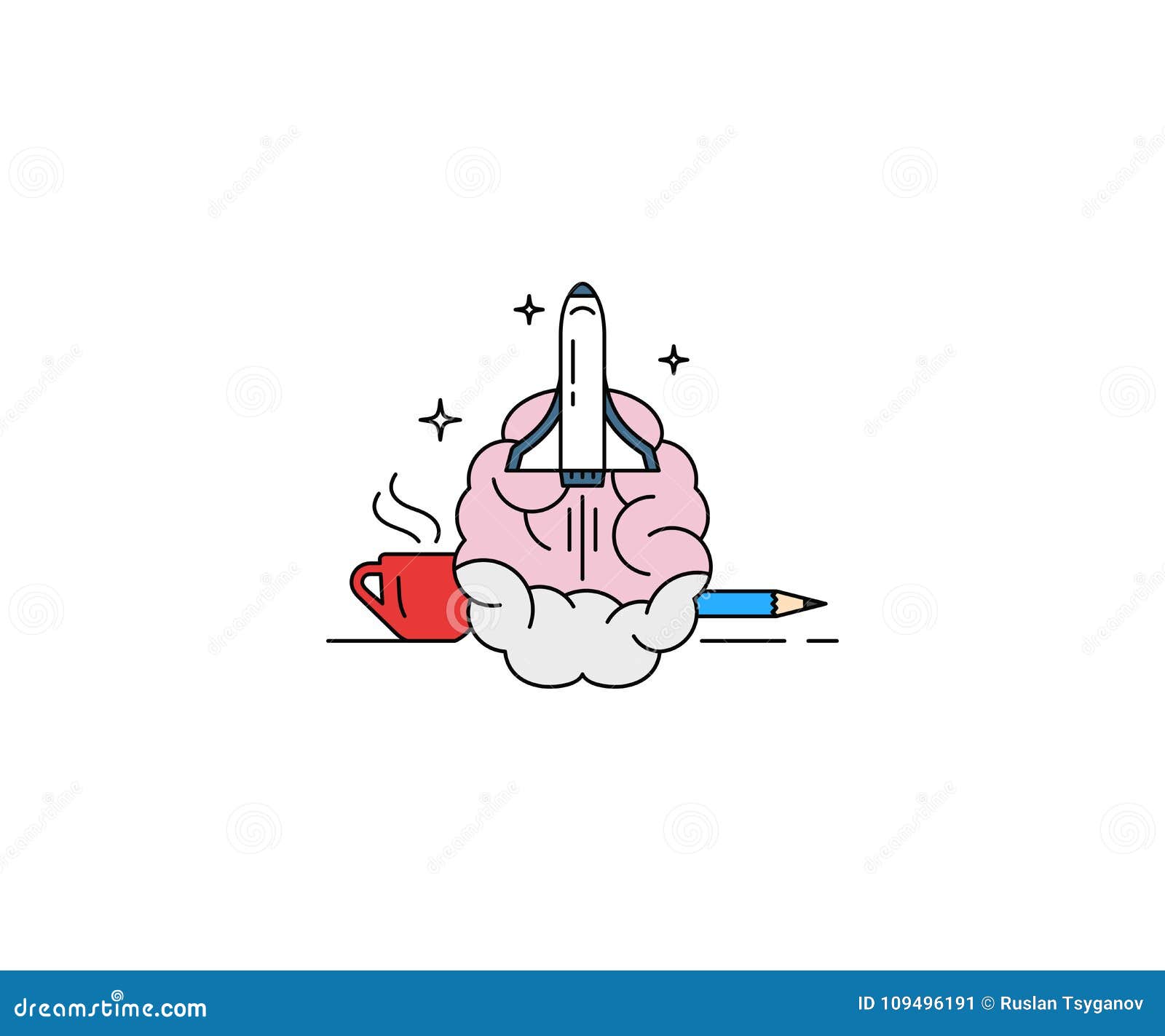 Startup Conceptual Icon. Brain and Rocket Launch Vector Design Stock ...