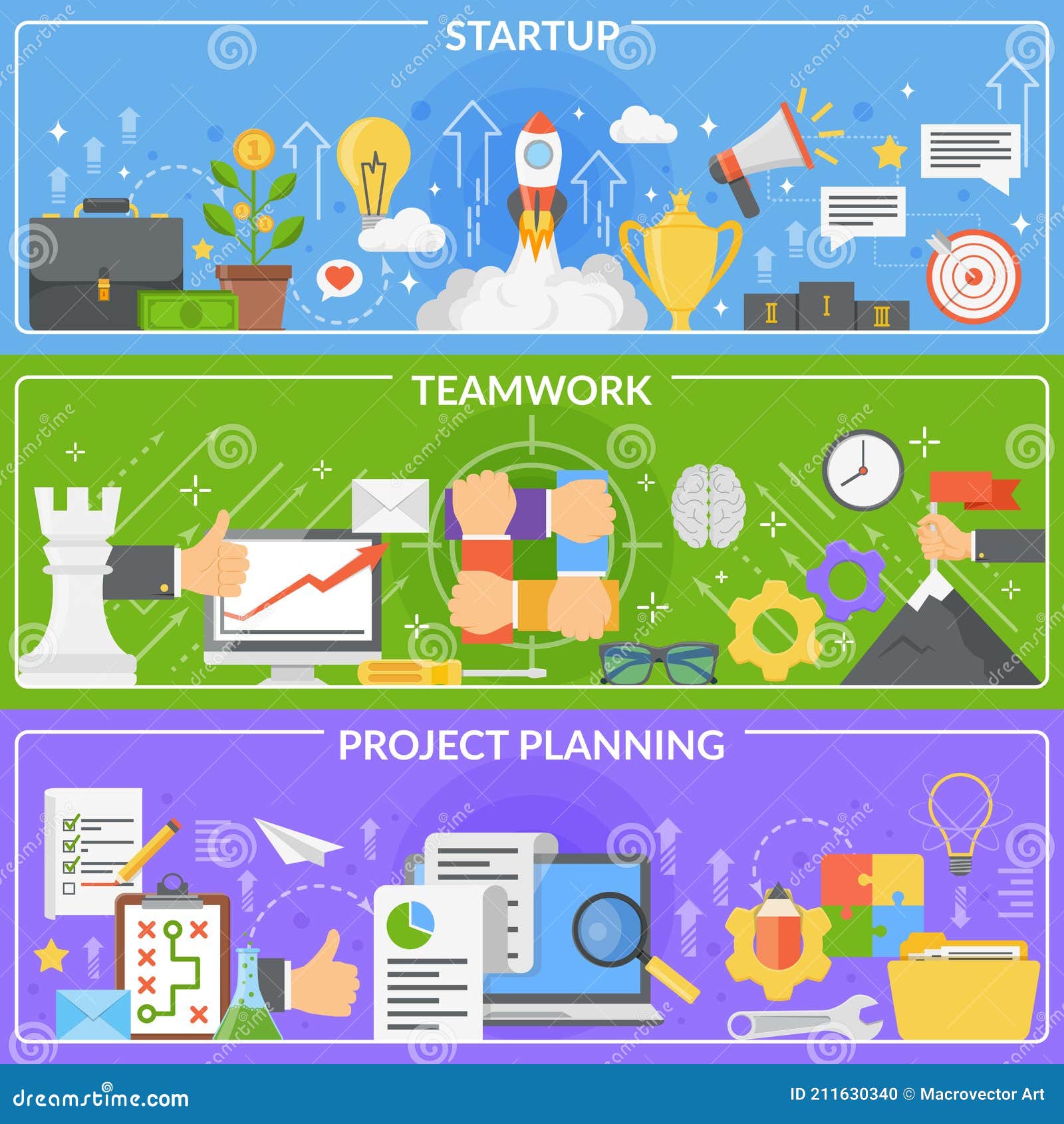 Startup Development Concept Banners Stock Vector - Illustration of ...