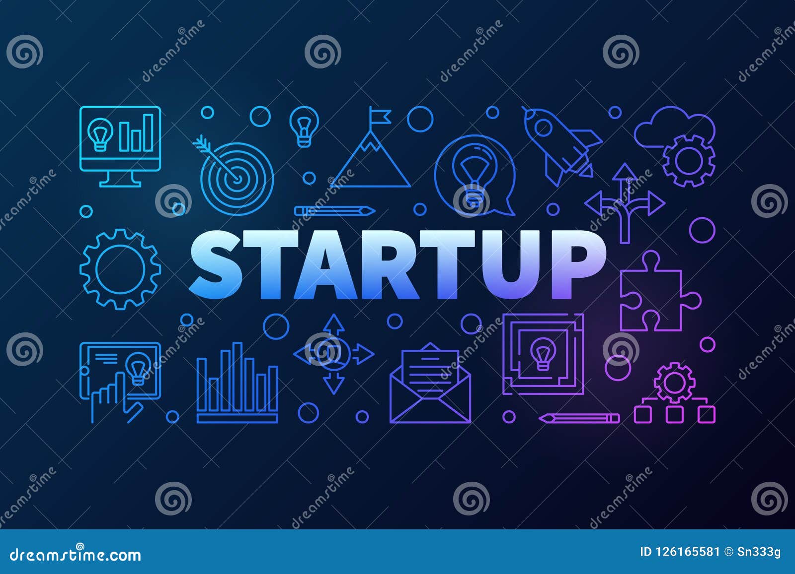 Startup Horizontal Vector Line Colored Illustration Or Banner Stock ... Startup Horizontal Vector Line Colored Illustration Or Banner Stock ...