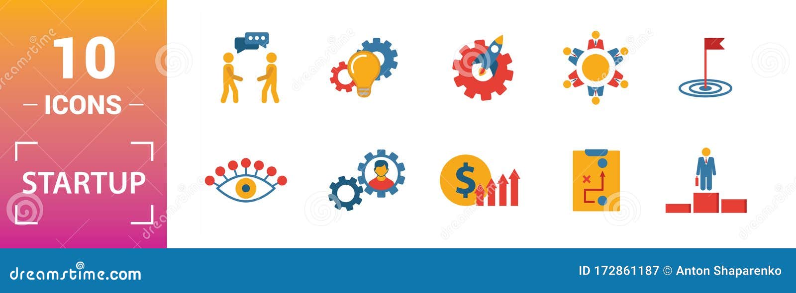 Startup Icon Set. Include Creative Elements Goal, Business Plan, Prototype, Business Incubator ...