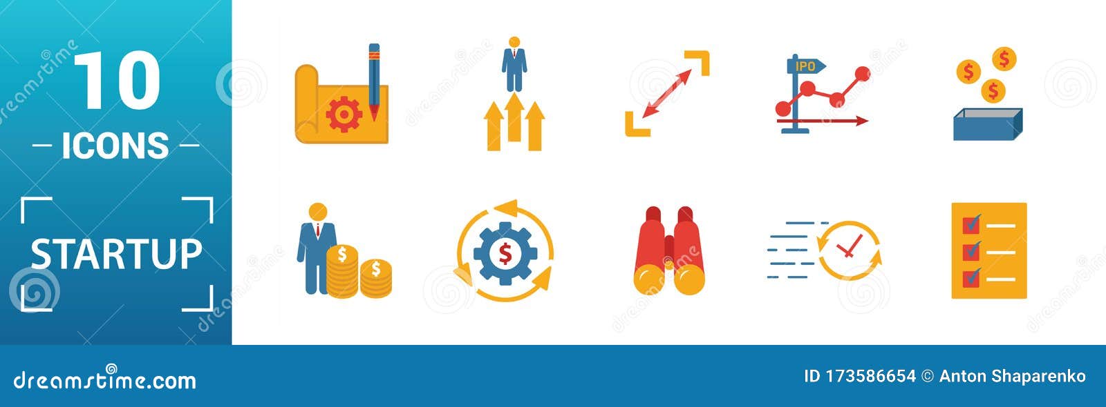 Startup Icon Set. Include Creative Elements Goal, Business Plan, Prototype, Business Incubator ...