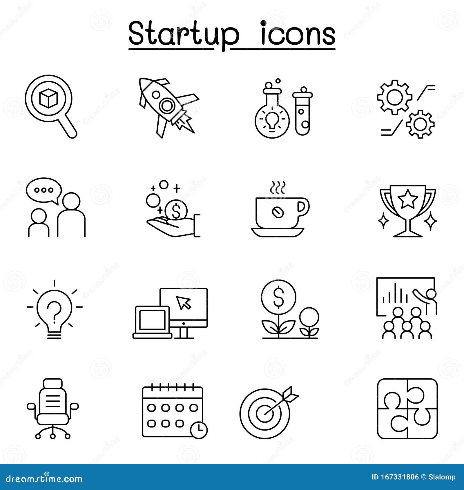 Startup Icon Set In Thin Line Style Vector Illustration | CartoonDealer ...