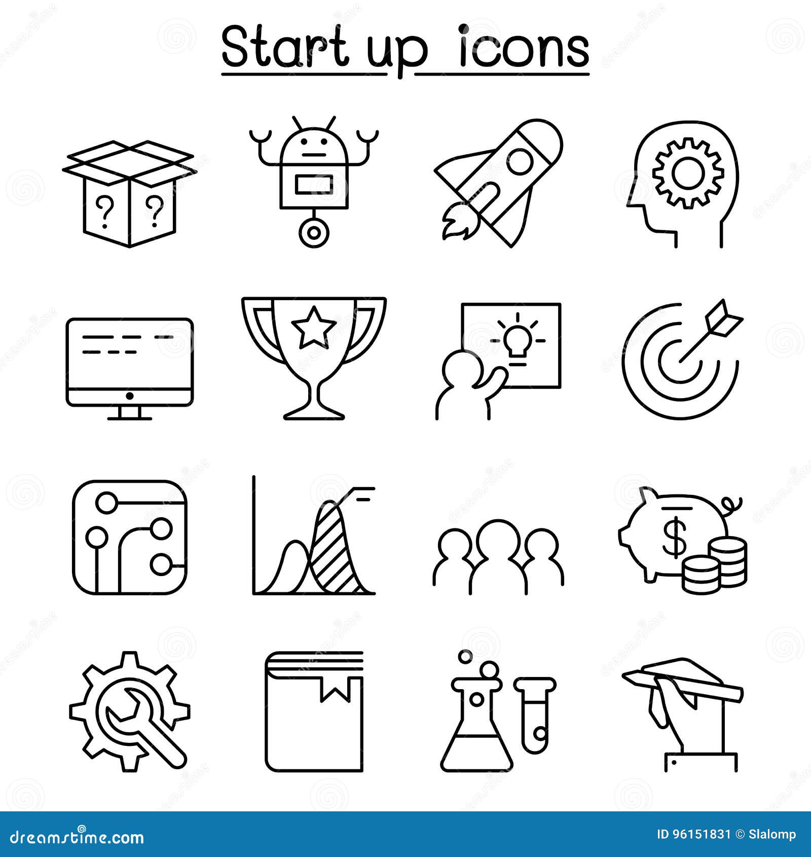 Startup Icon Set in Thin Line Style Stock Vector - Illustration of ...