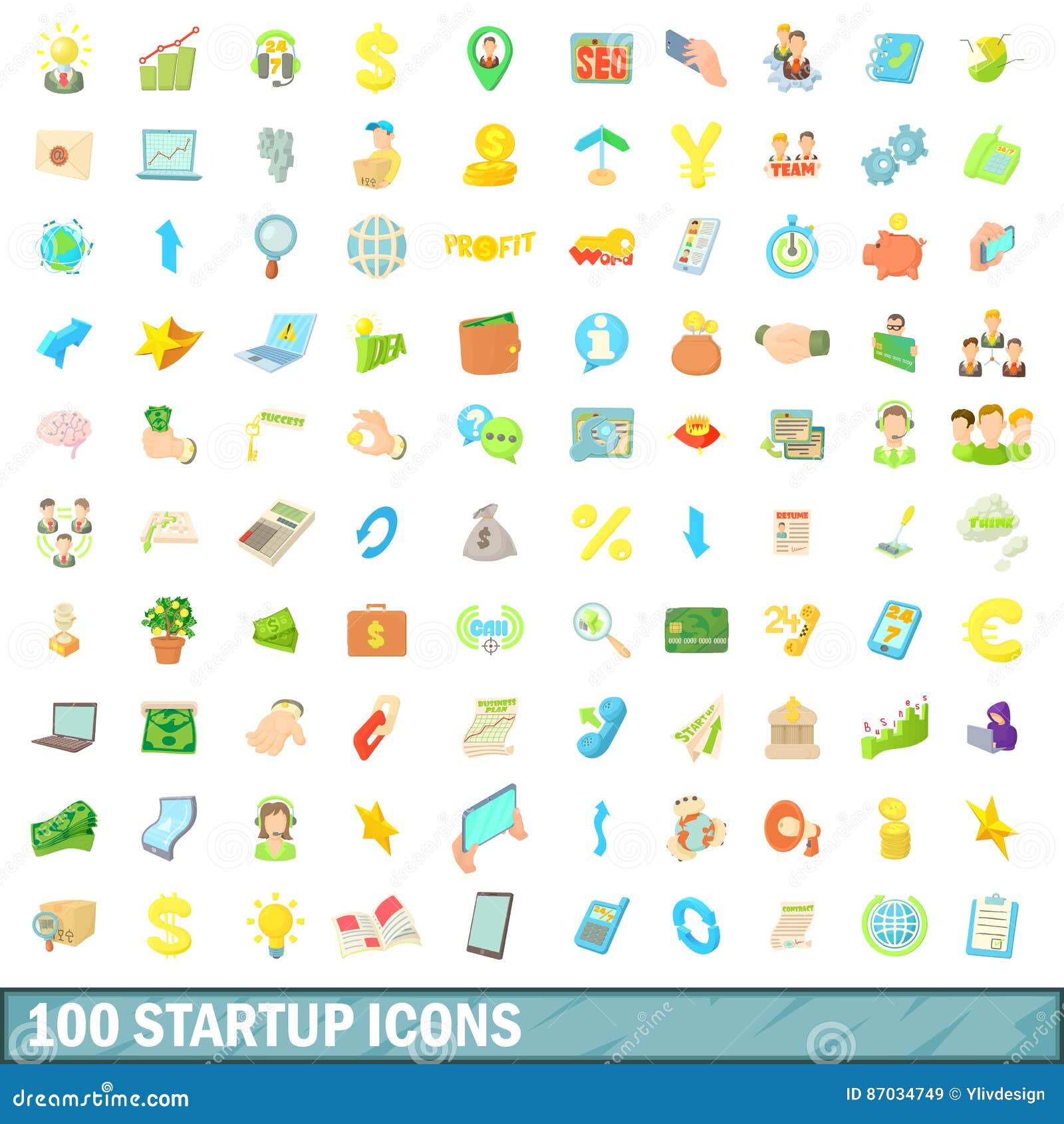 100 Startup Icons Set, Cartoon Style Stock Vector - Illustration of ...