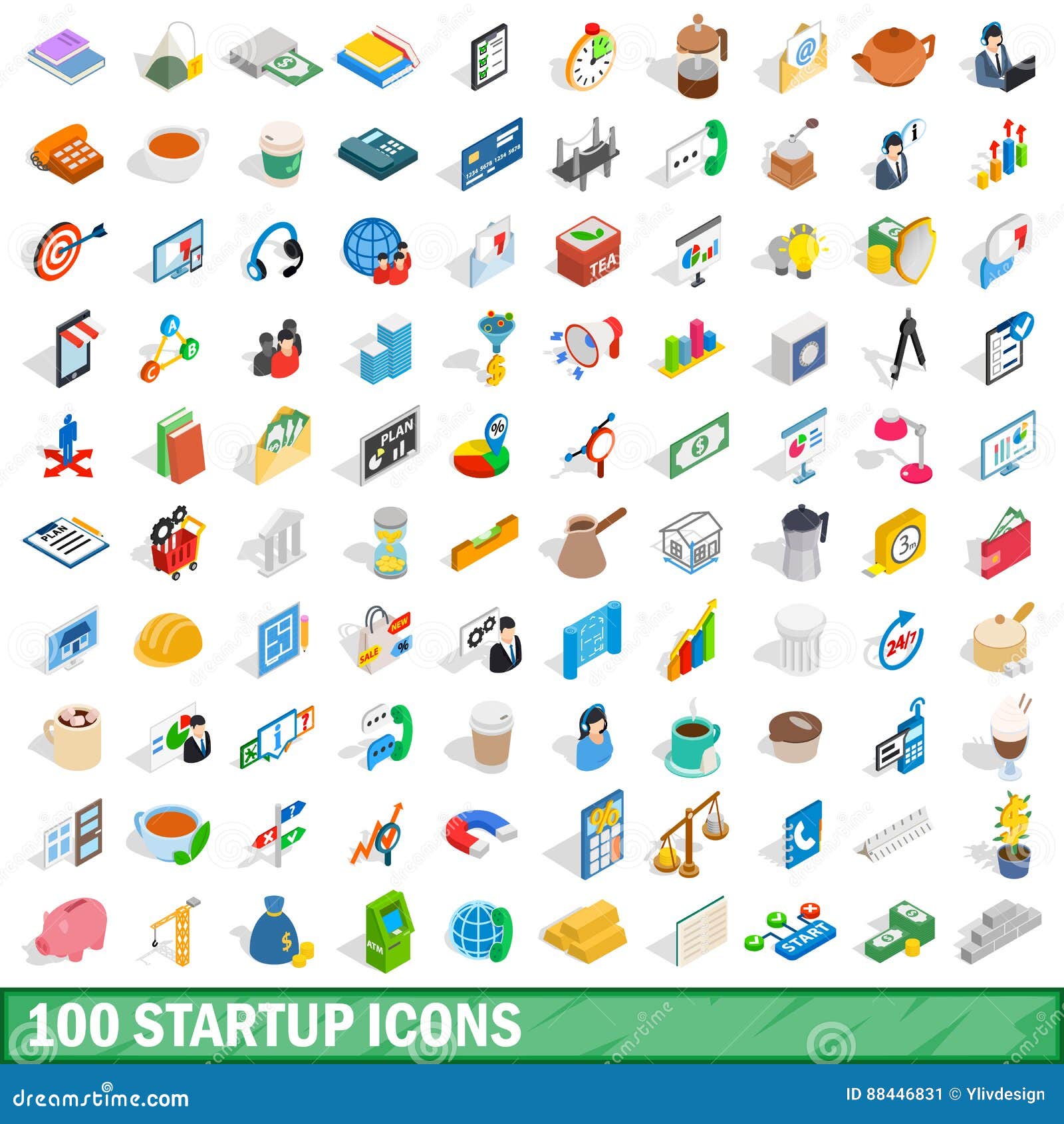Startup Icons On White Background. Launch Project, Business Report And ...