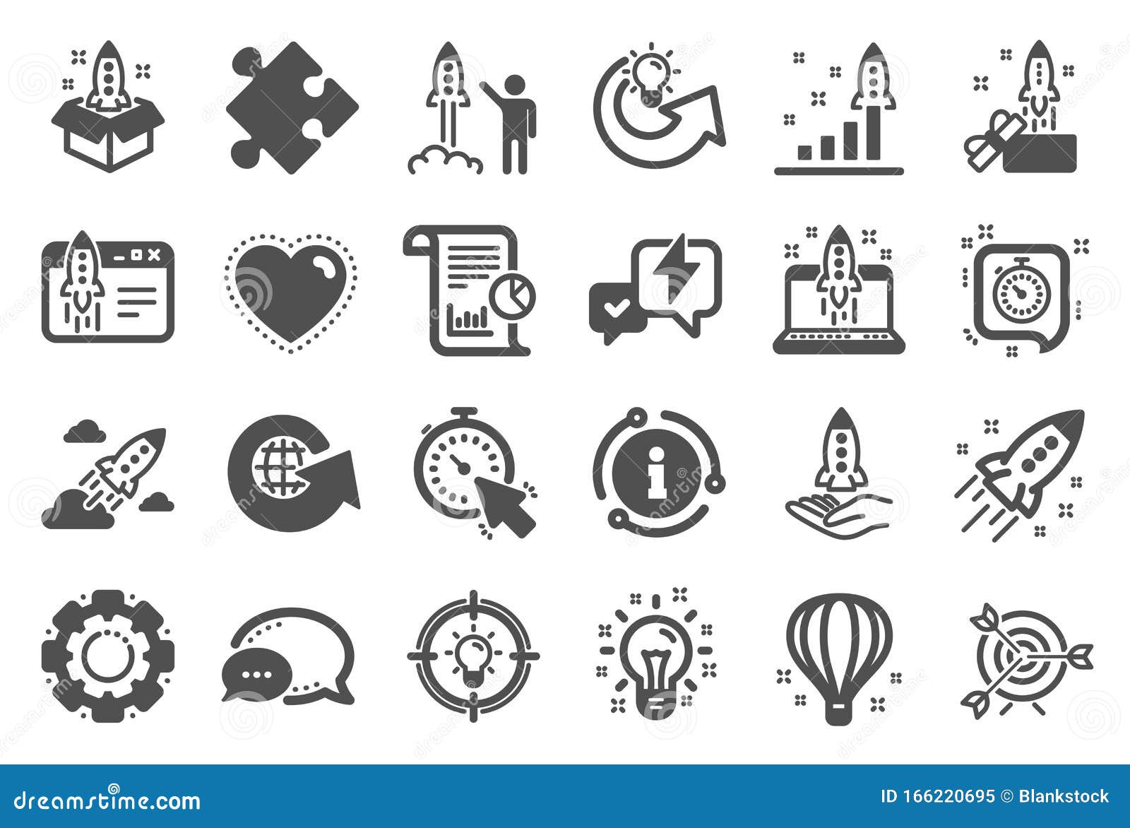 Startup Icons. Set of Launch Project, Business Report and Target ...