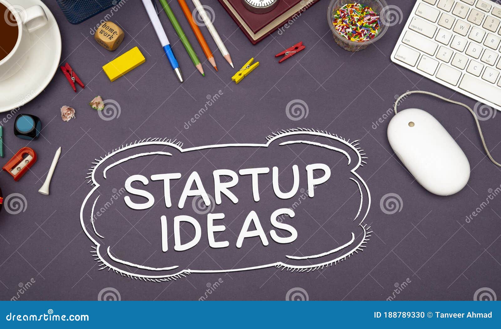 Startup Ideas Text with Office Stationery Table Top View Stock Photo ...