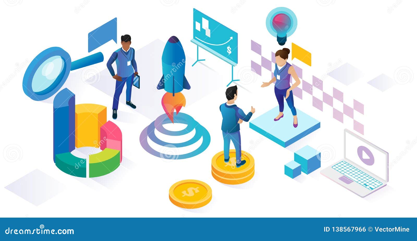 Startup Isometric Cyberspace Concept Illustration, Project Development and Launch Stock Vector ...