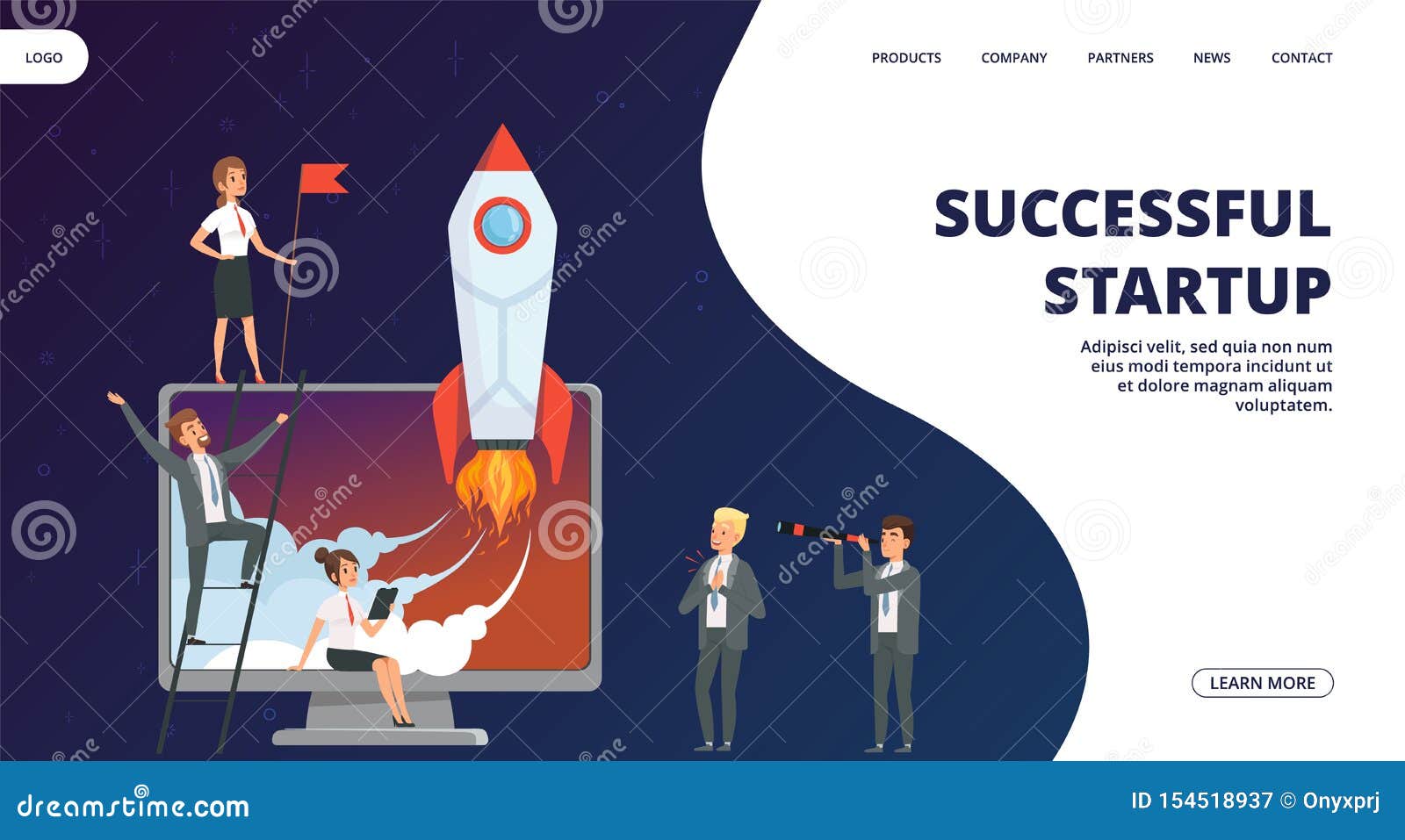 Startup Landing Page. Vector Successful Business Team Web Banner Stock ...