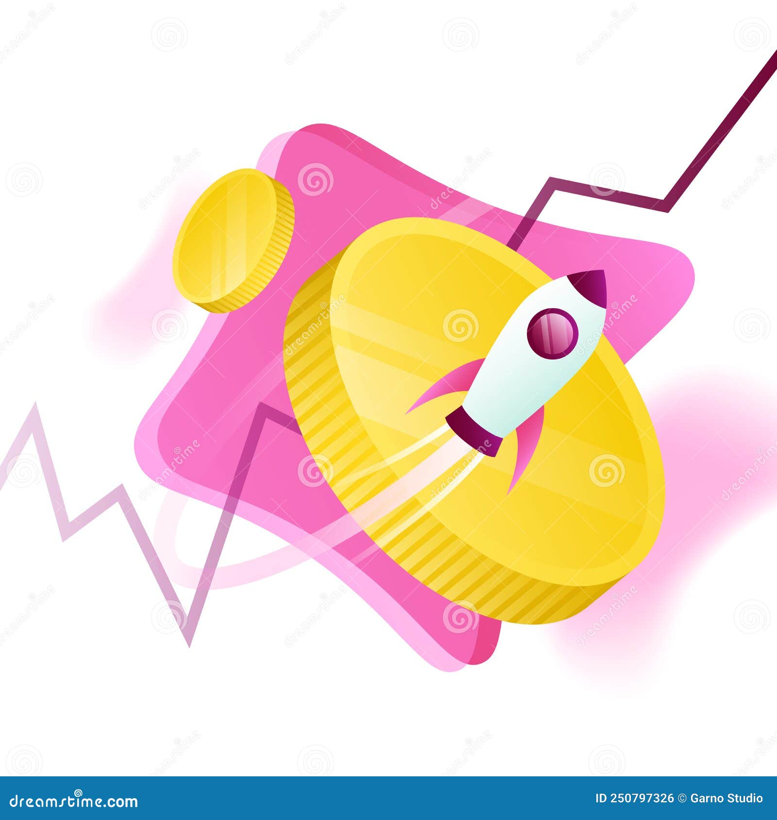 Startup Launch Colorful Illustration. Coins, Graph and Rocket Details ...