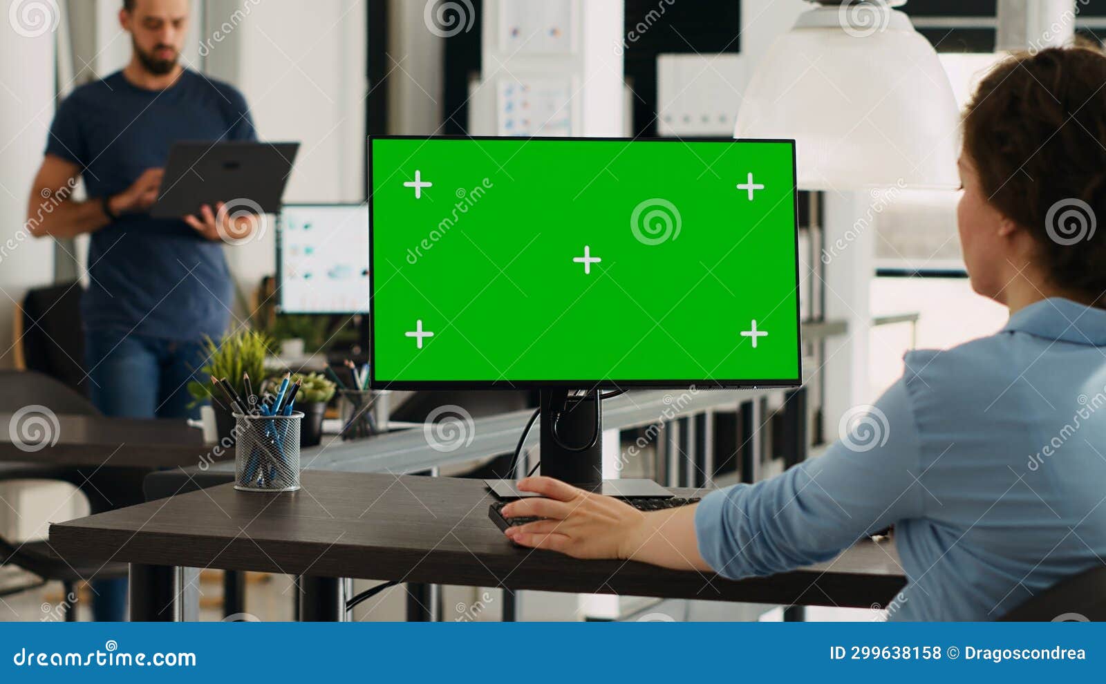 Startup Manager Uses Greenscreen Display Stock Photo - Image of ...