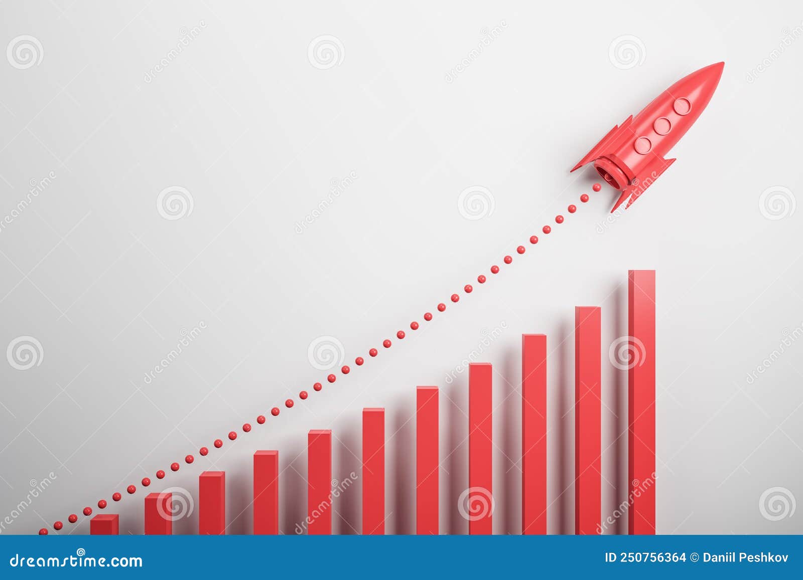 Startup and New Project Concept with Red Rocket Flying Up with Dotted ...