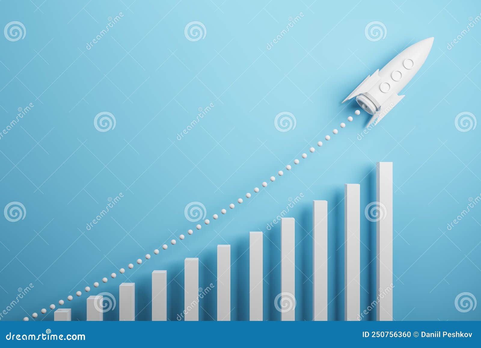 Startup and New Project Concept with White Rocket Flying Up with Dotted ...