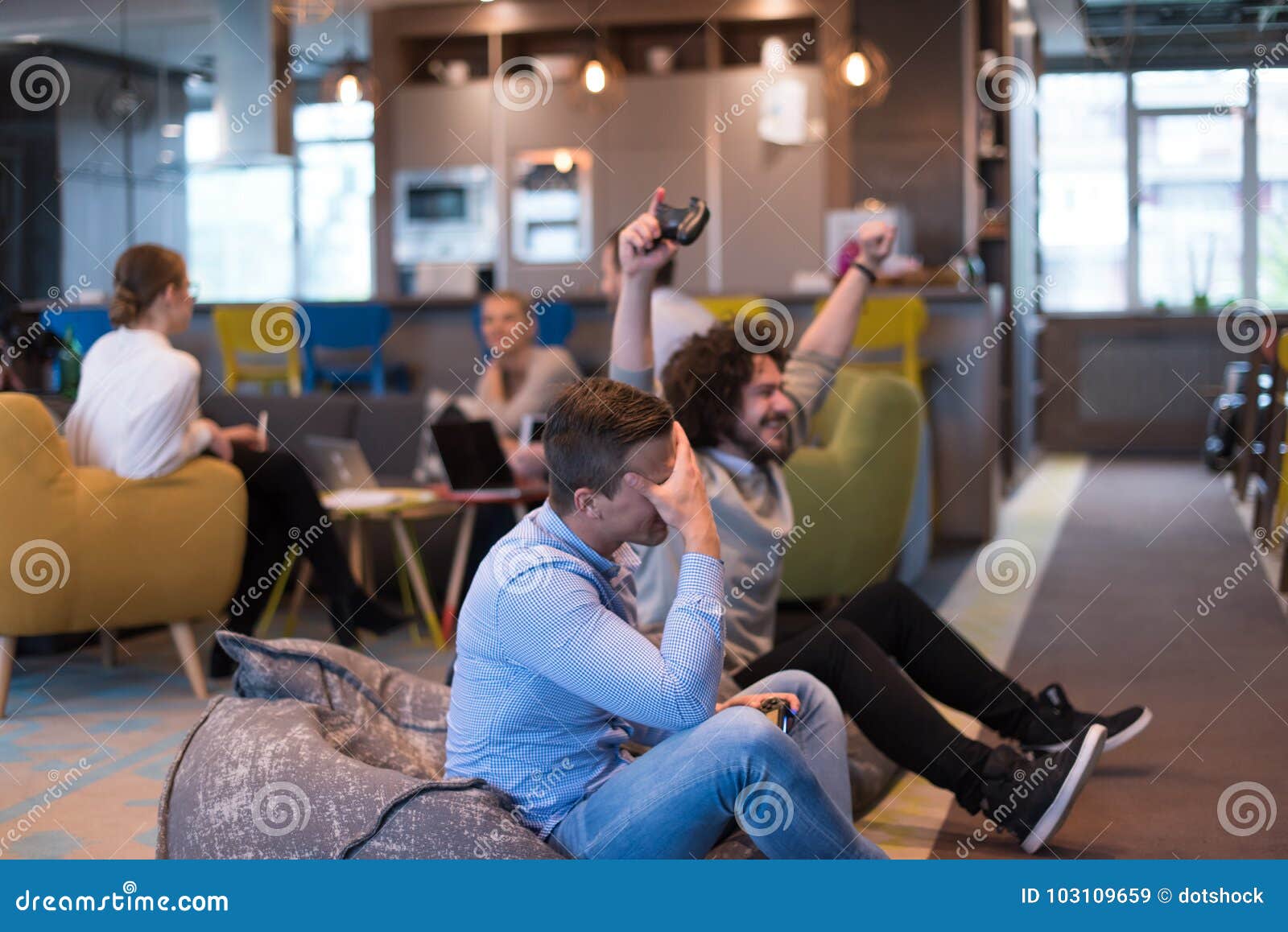 Startup Office Workers Playing Computer Games Stock Image - Image of ...
