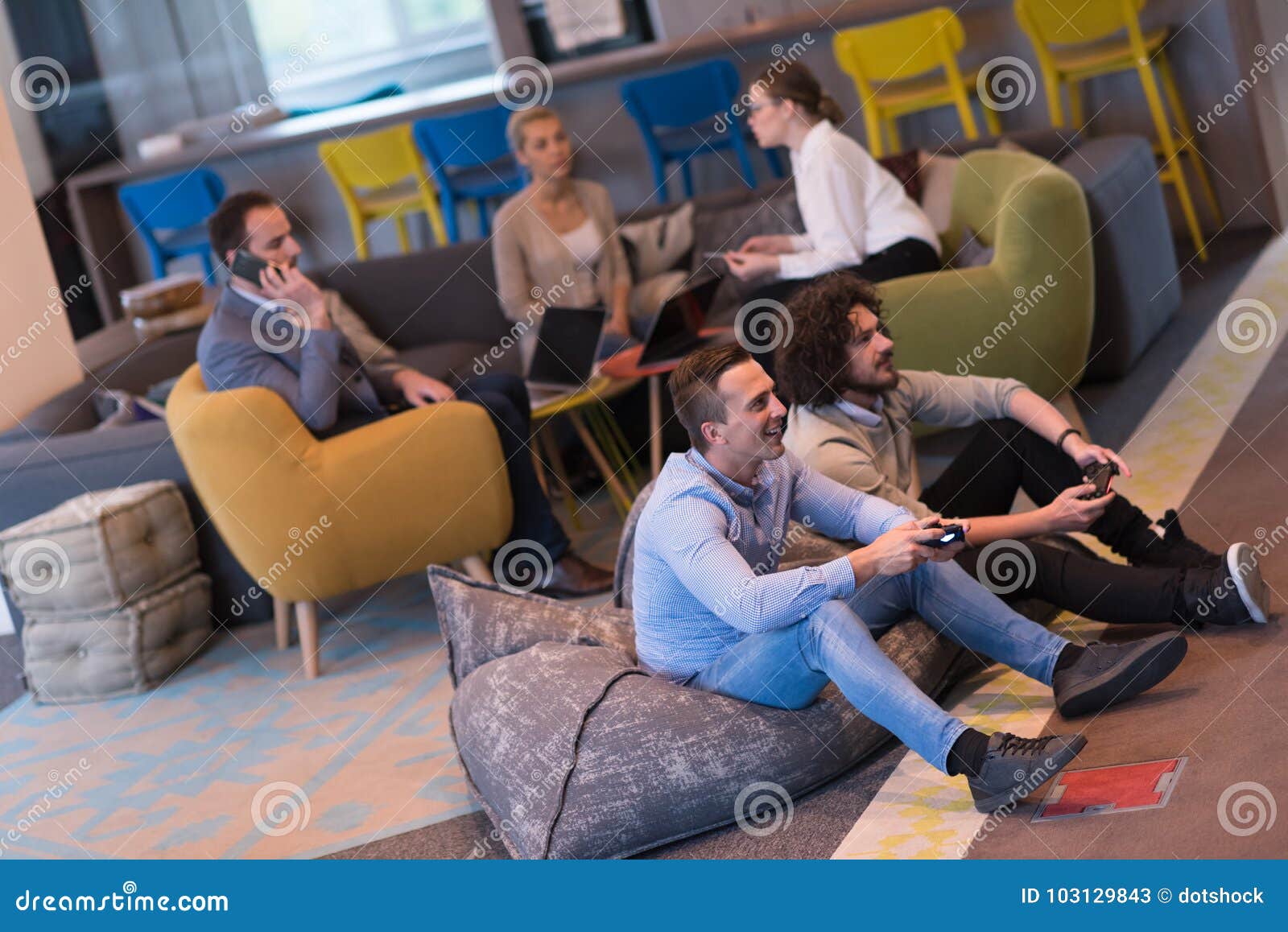 Startup Office Workers Playing Computer Games Stock Image - Image of ...